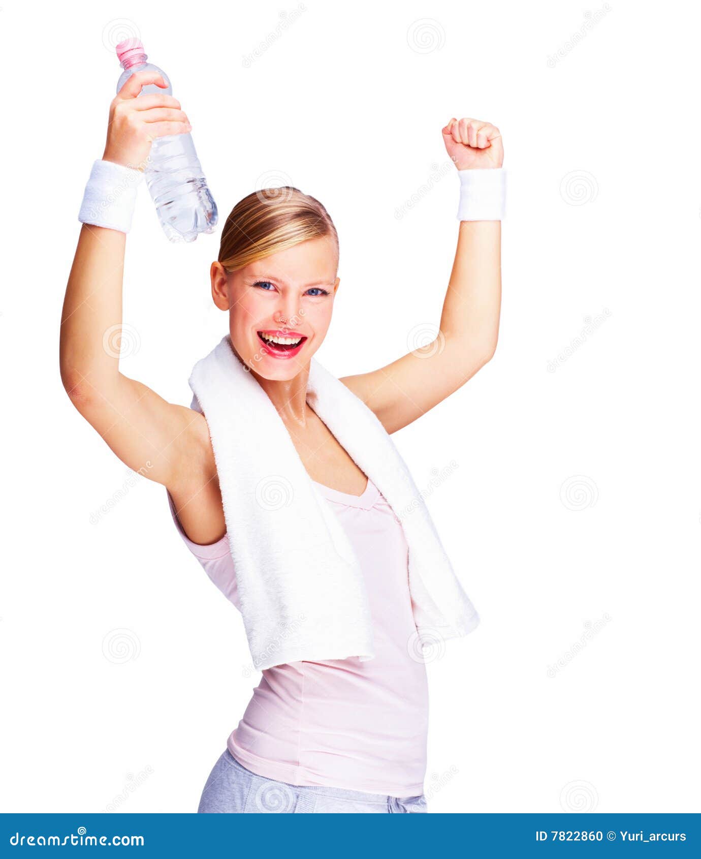 Female with Arms Raised and Water Bott Stock Photo - Image of lifestyle ...