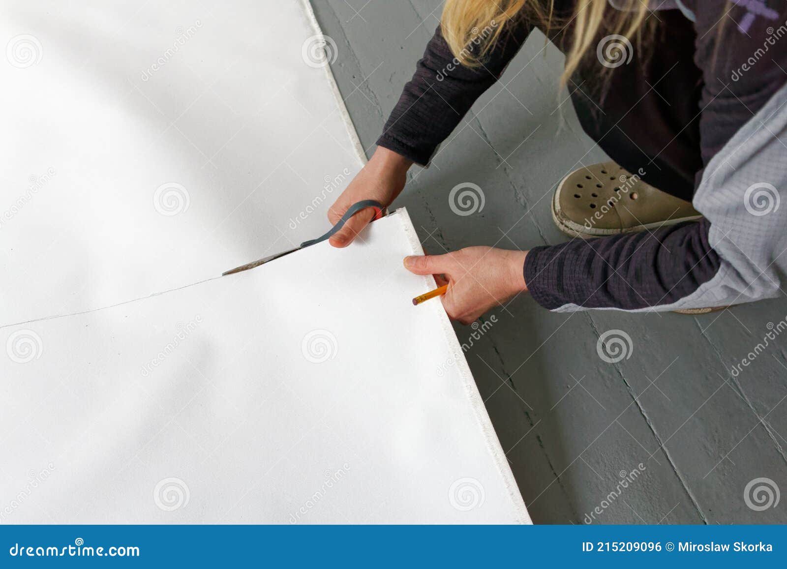 Cutting of Canvas Using Scissors Stock Photo - Image of hand, cutting ...