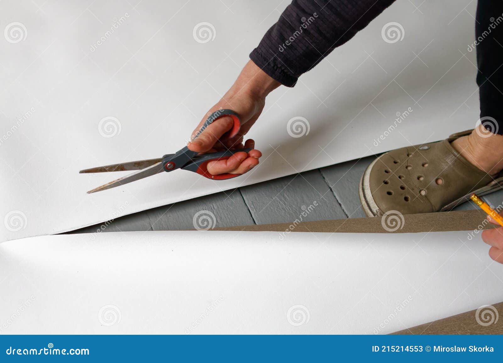 Cutting of Canvas Using Scissors Stock Image - Image of measure, artist ...