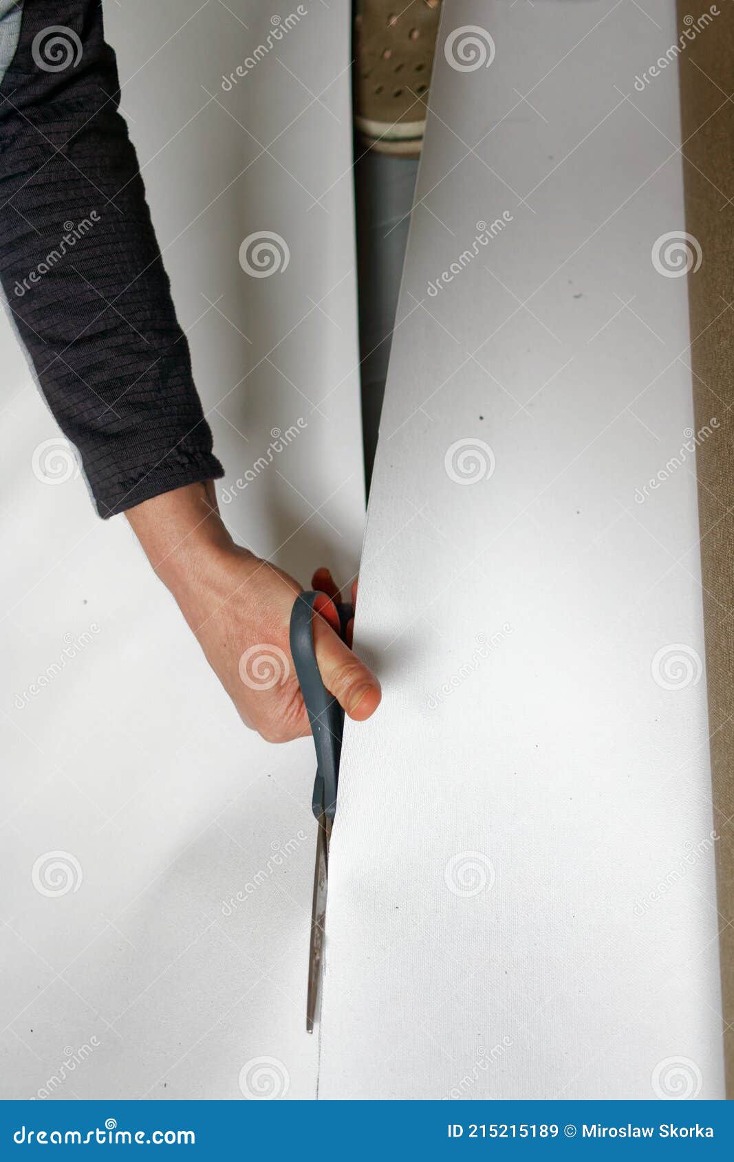 Cutting of Canvas Using Scissors Stock Image - Image of artist, textile ...