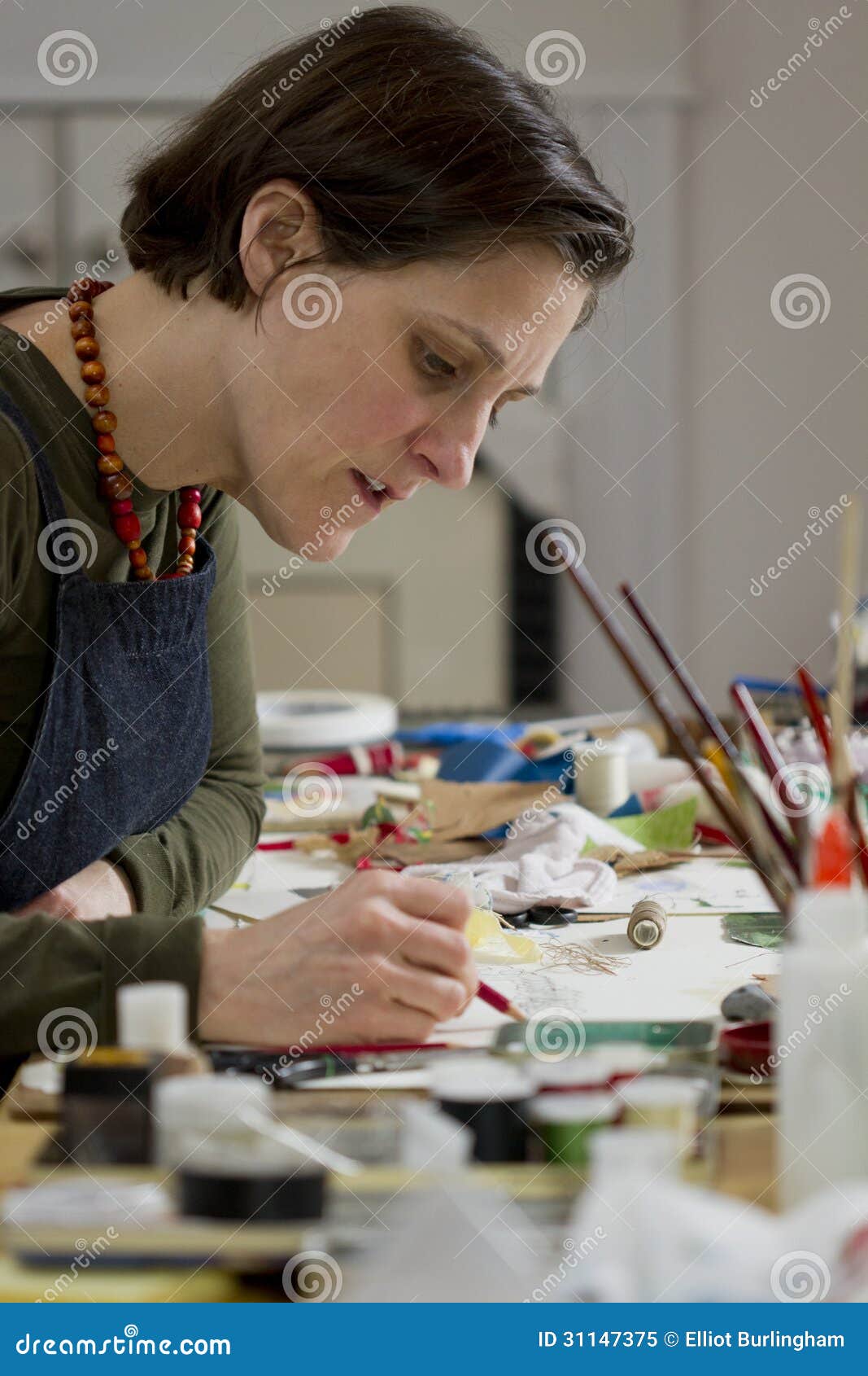 Female Artist at Her Studio Sketching Stock Image - Image of 30s40s ...