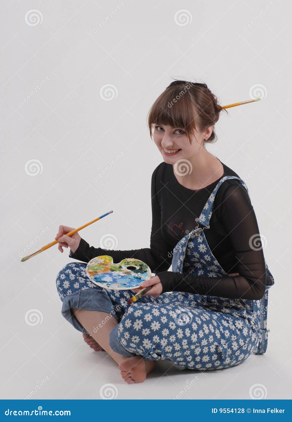 Female artist with palette stock photo. Image of skill - 9554128