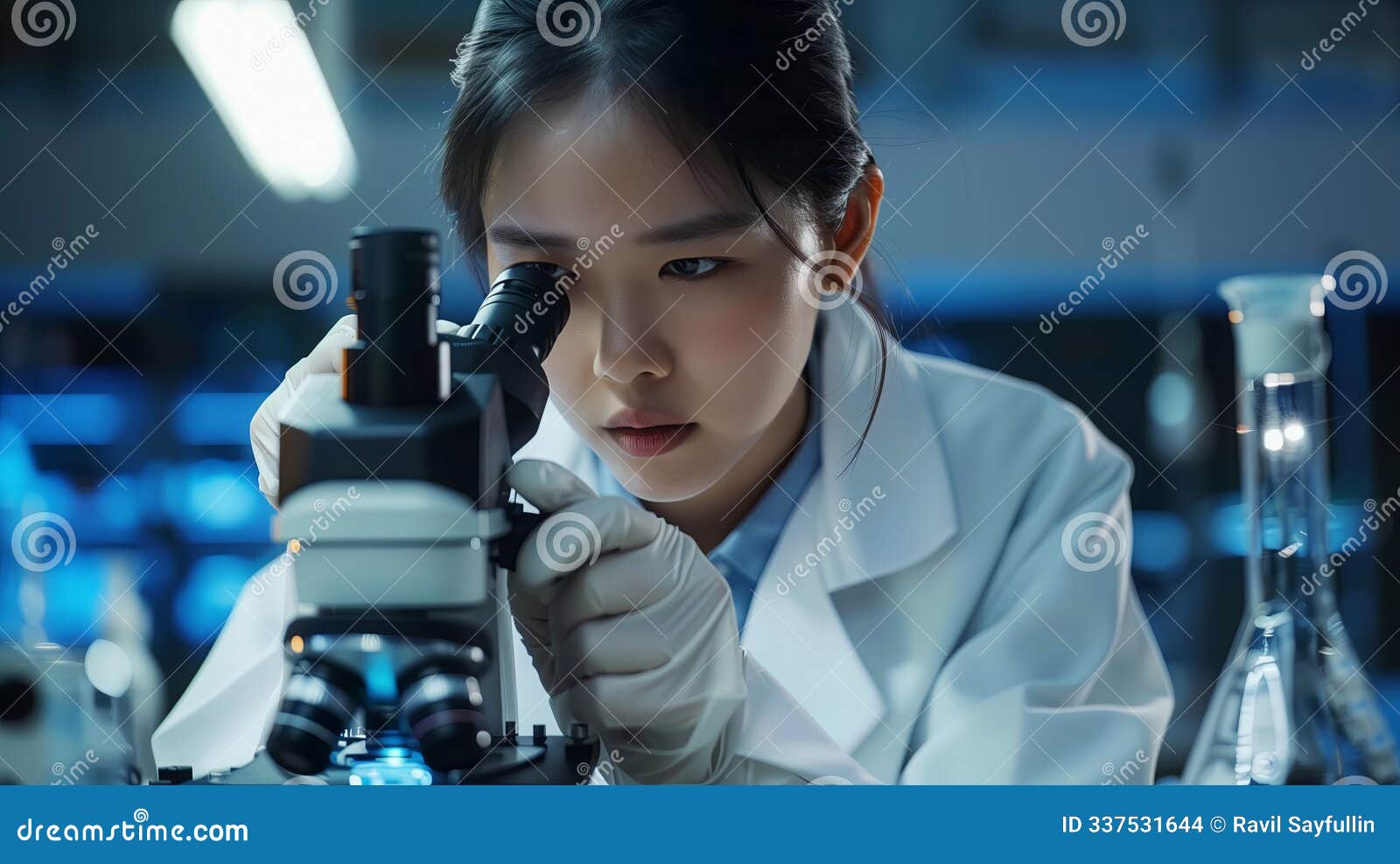Female Asian Scientist Using Microscope in Research Lab Stock Photo ...