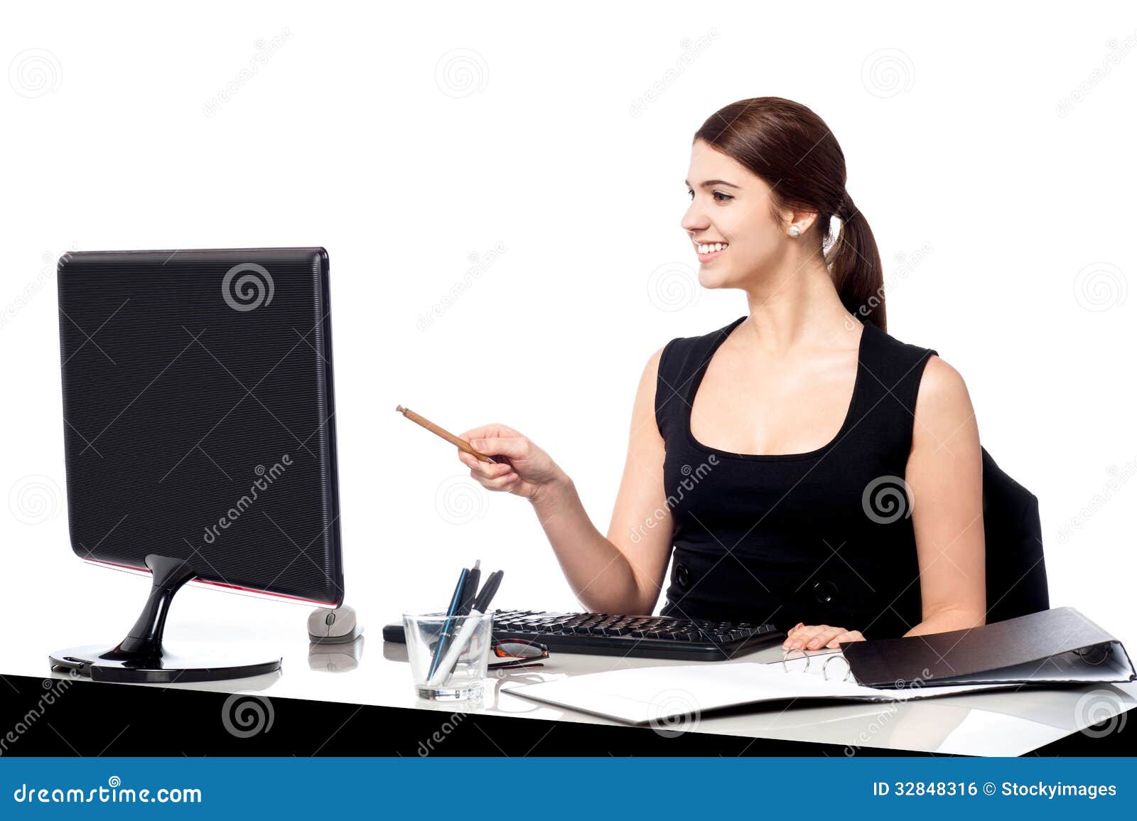 Female Assistant at Her Work Desk Stock Photo - Image of casual, desk ...