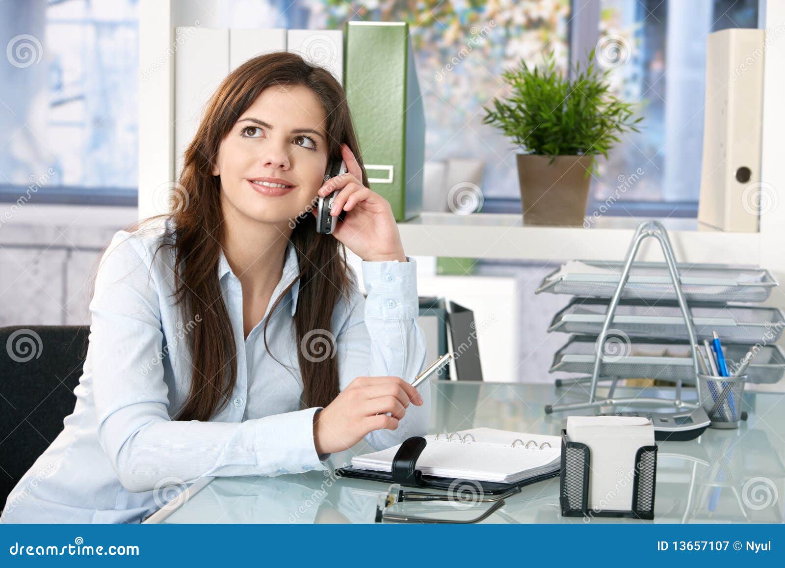 Female assistant on phone stock image. Image of good - 13657107