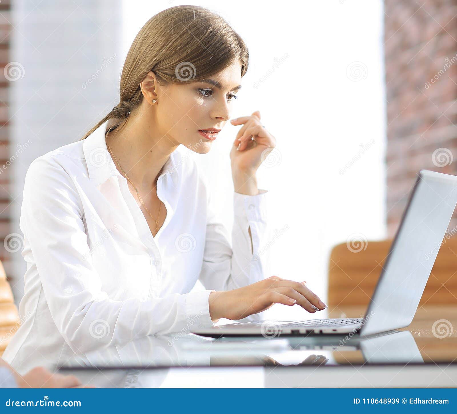 Female Assistant Working on Laptop in the Office. Stock Image - Image ...