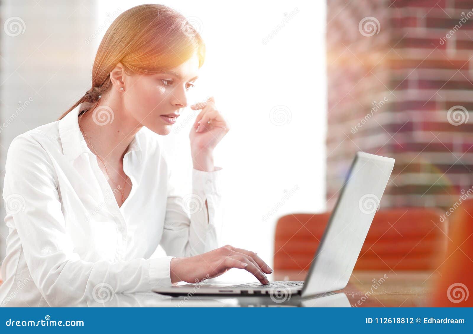 Female Assistant Working on Laptop in the Office. Stock Photo - Image ...