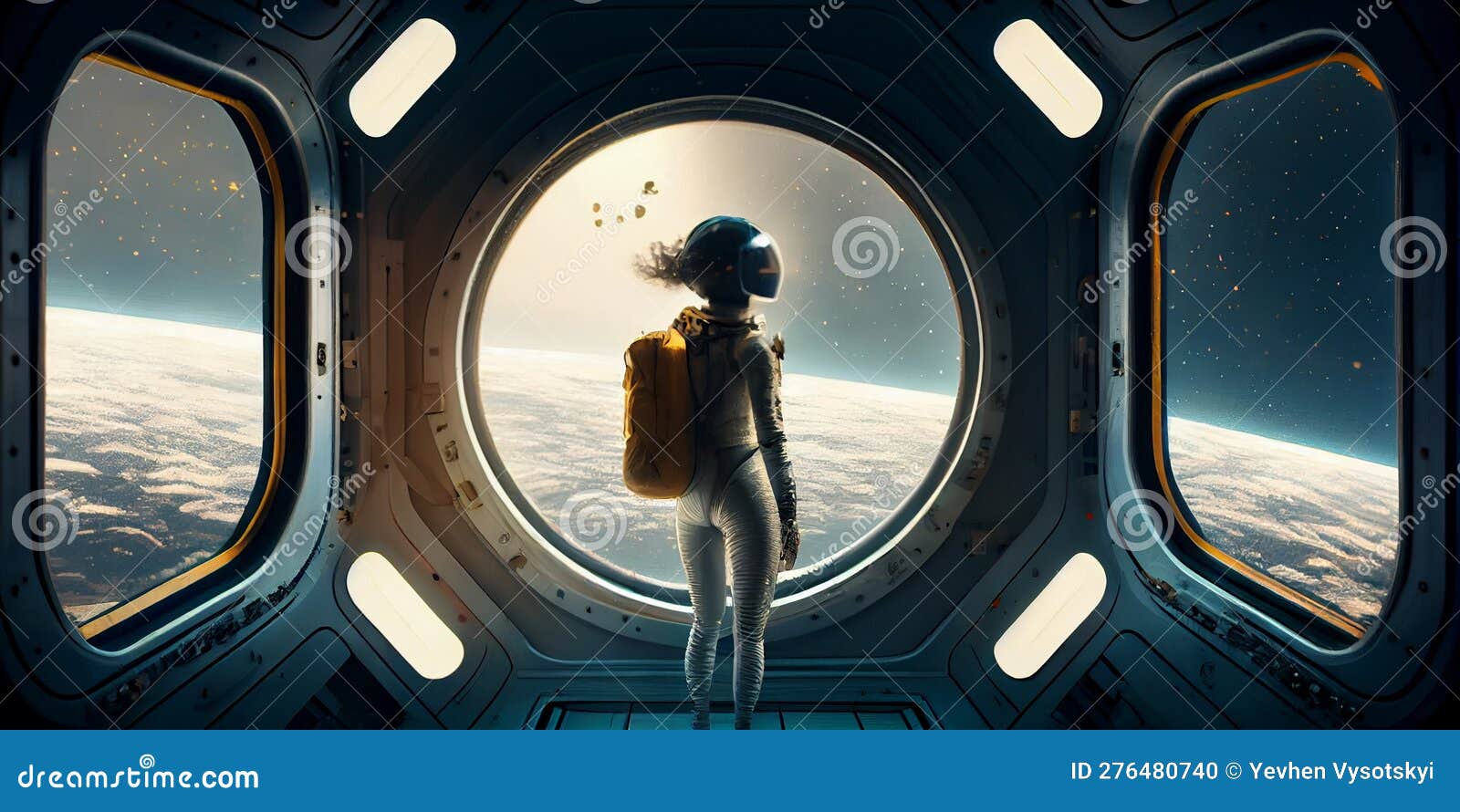 Female Astronaut on a Spaceship Stock Illustration - Illustration of ...