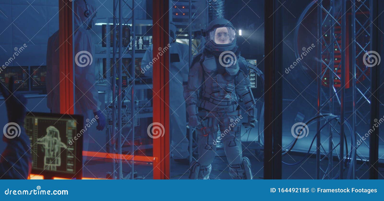Female Astronaut Testing Spacesuit Mobility Stock Image - Image of ...