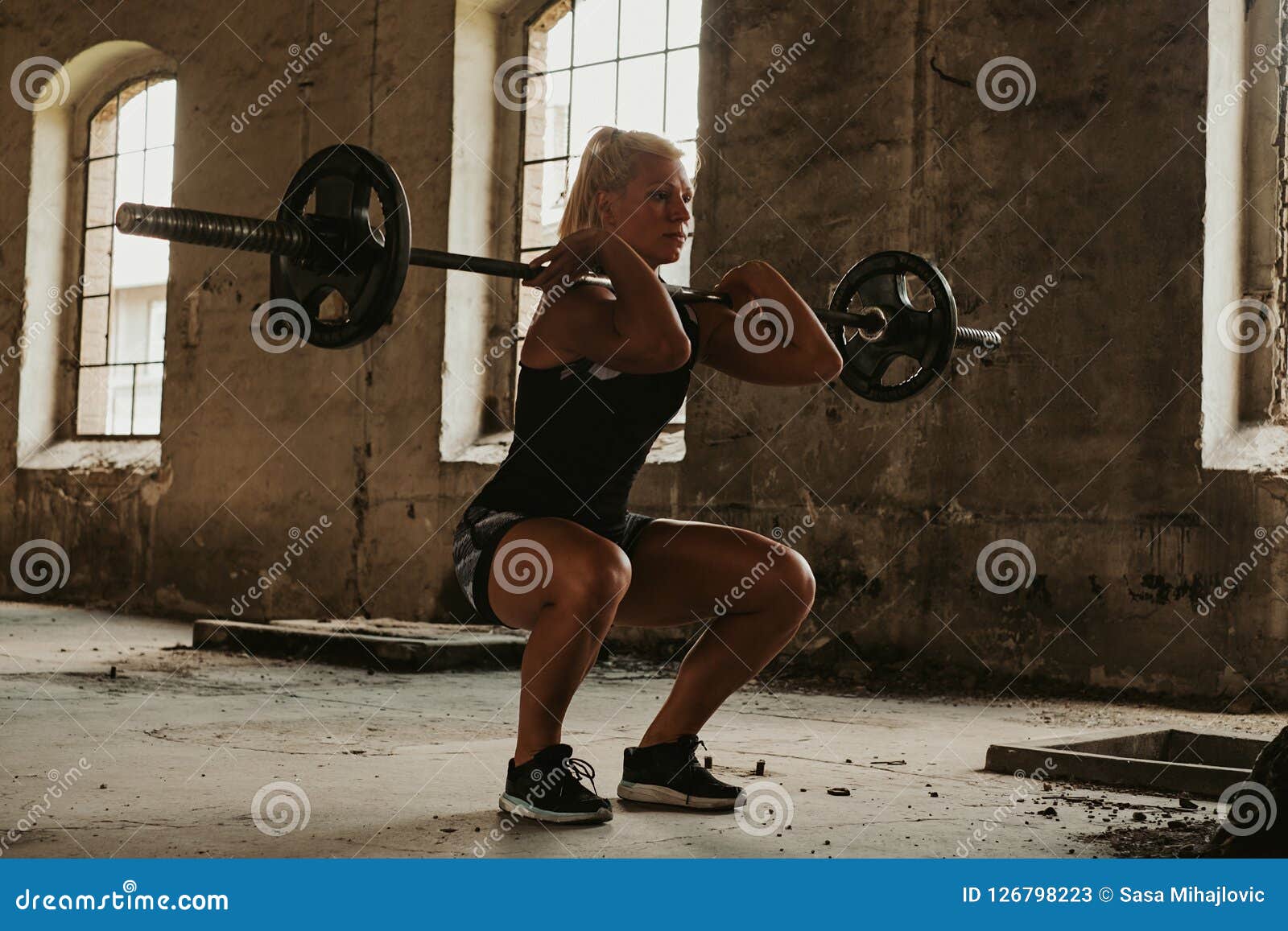 Female Athlete in Lowest Front Squat Position Stock Image - Image of ...