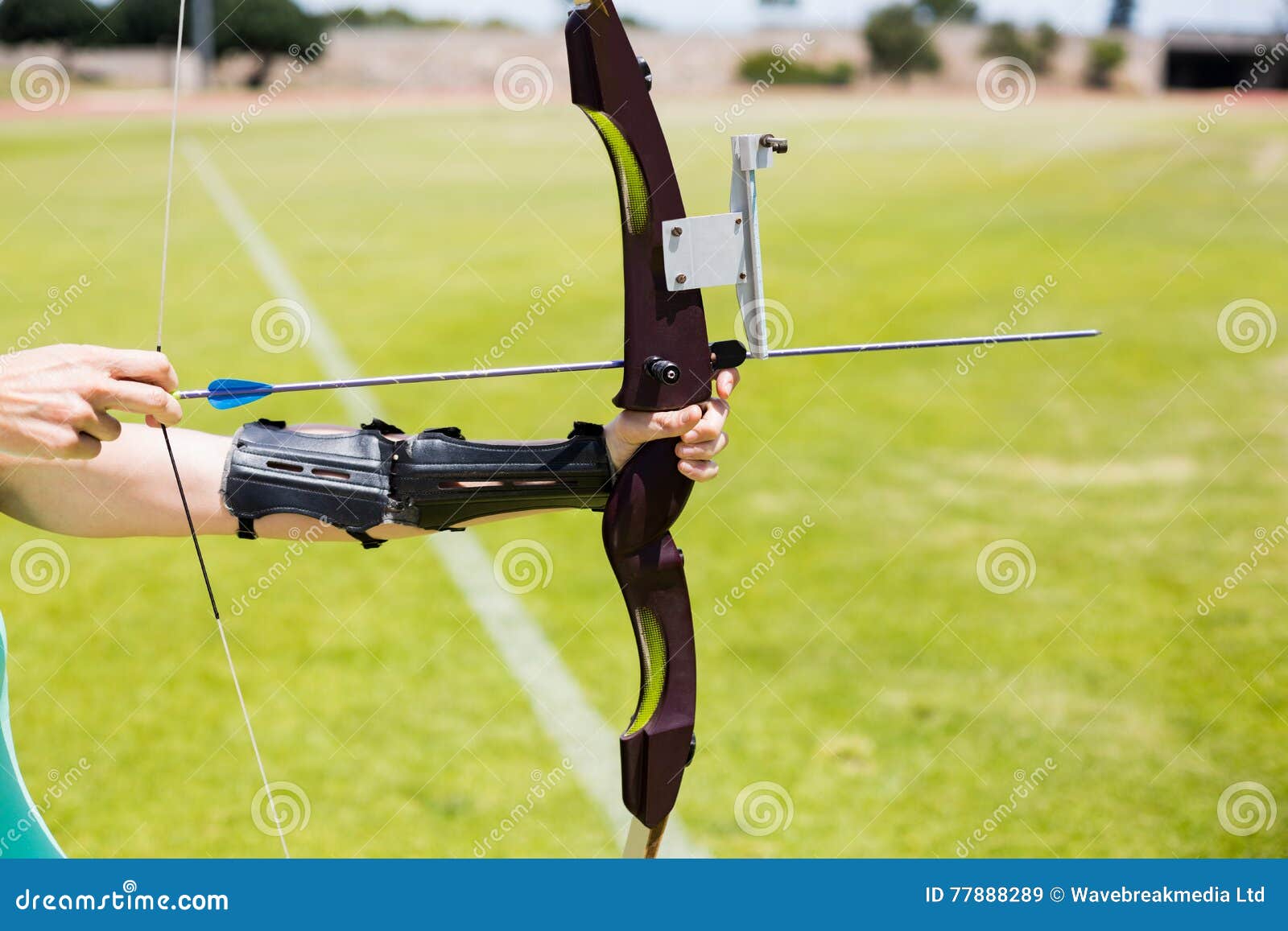 Female Athlete Practicing Archery Stock Image - Image of field ...