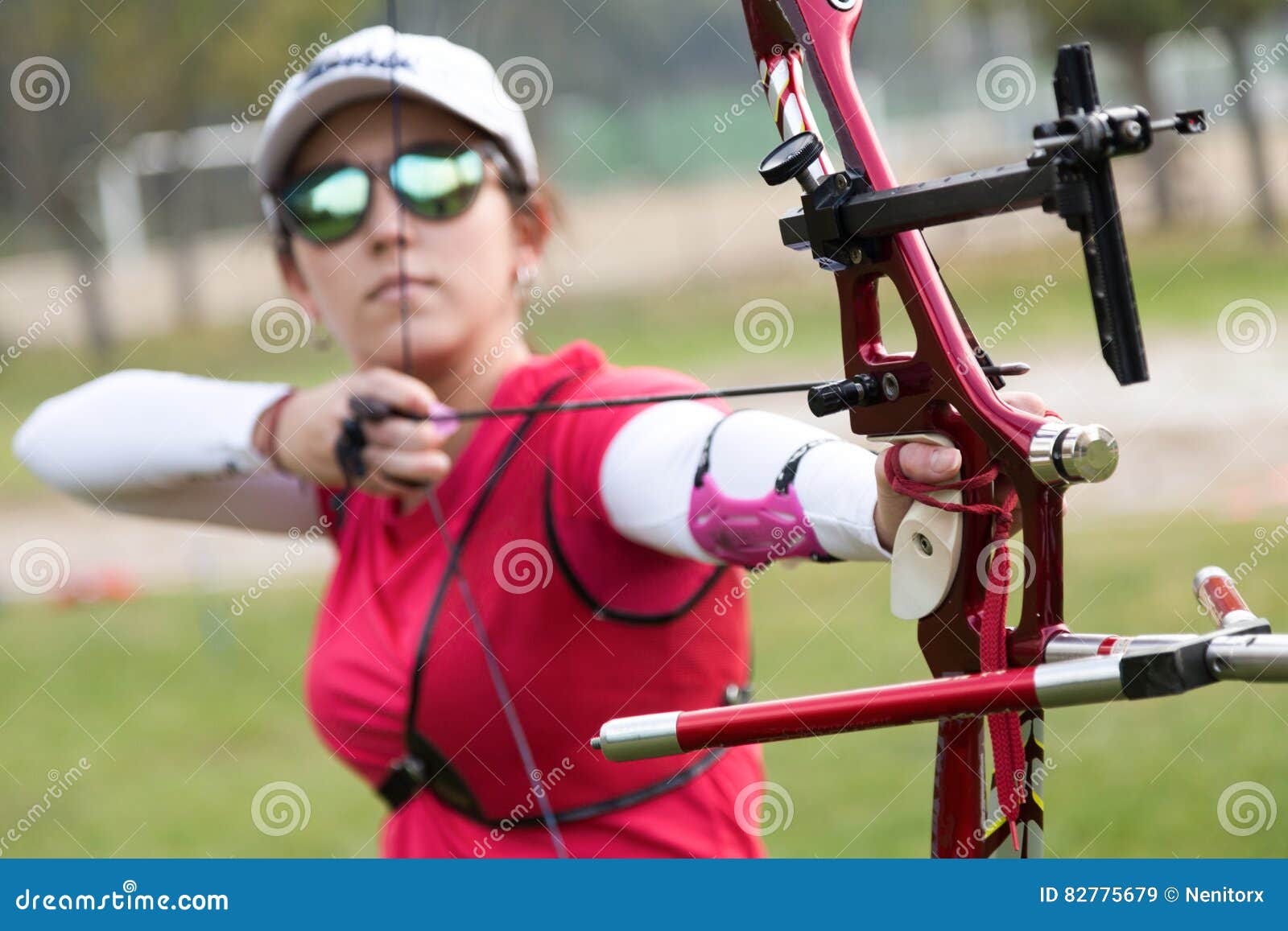 Female Athlete Practicing Archery in Stadium Stock Image - Image of ...