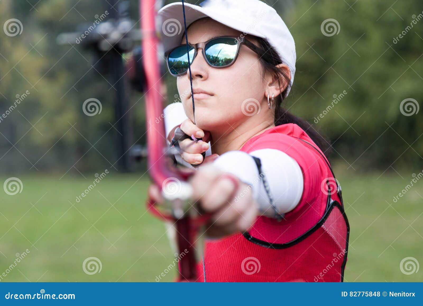 Female Athlete Practicing Archery in Stadium Stock Photo - Image of ...