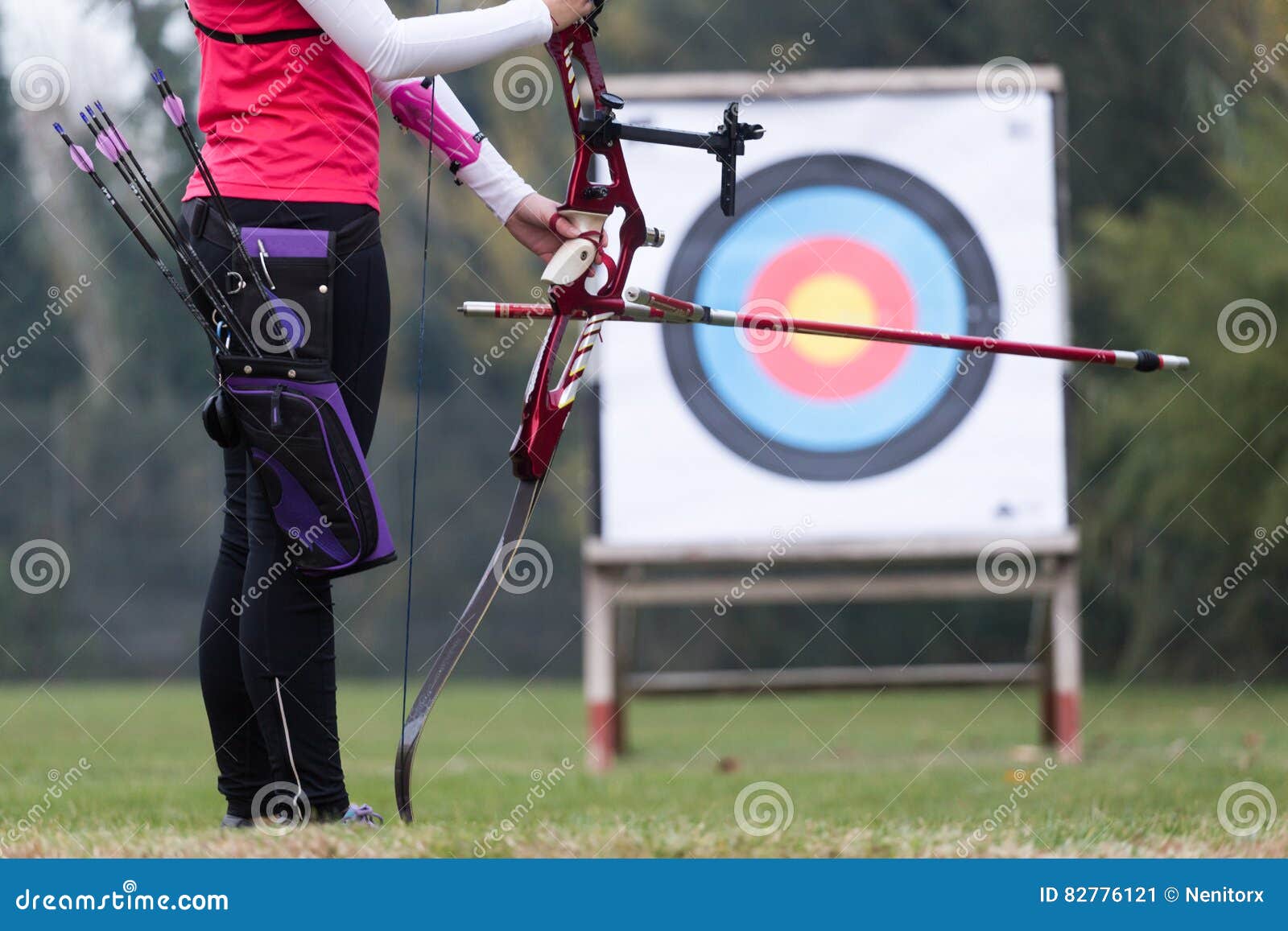 Female Athlete Practicing Archery in Stadium Stock Image - Image of ...