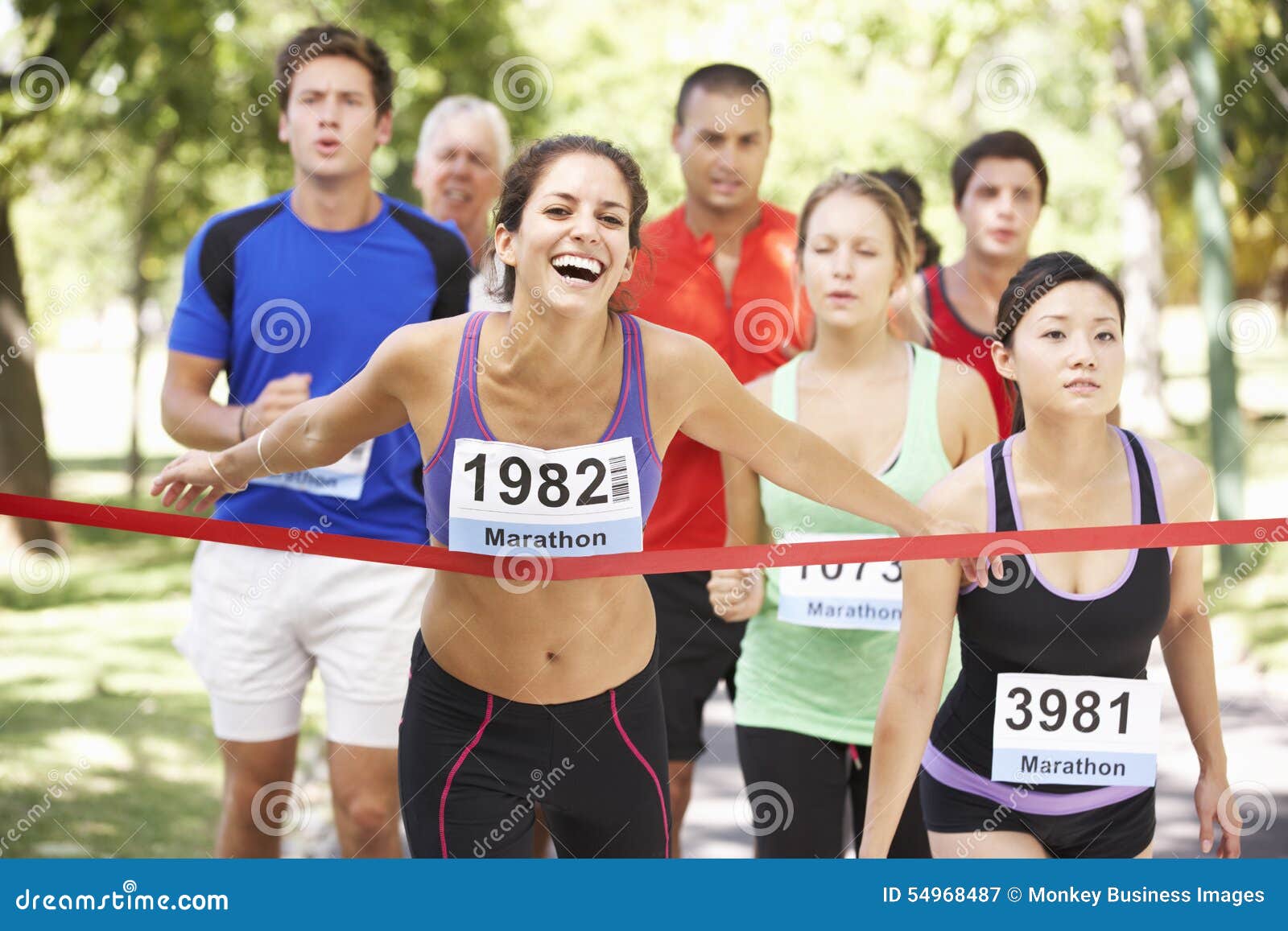 Female Athlete Winning Marathon Race Stock Image - Image of active ...