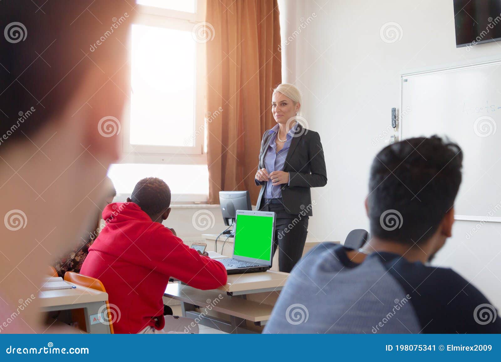 Female Attractive Professor Explain Lesson To Students and Interact ...