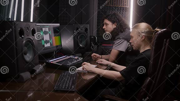 Female Audio Engineer and Singer Create Song in Recording Studio Stock ...
