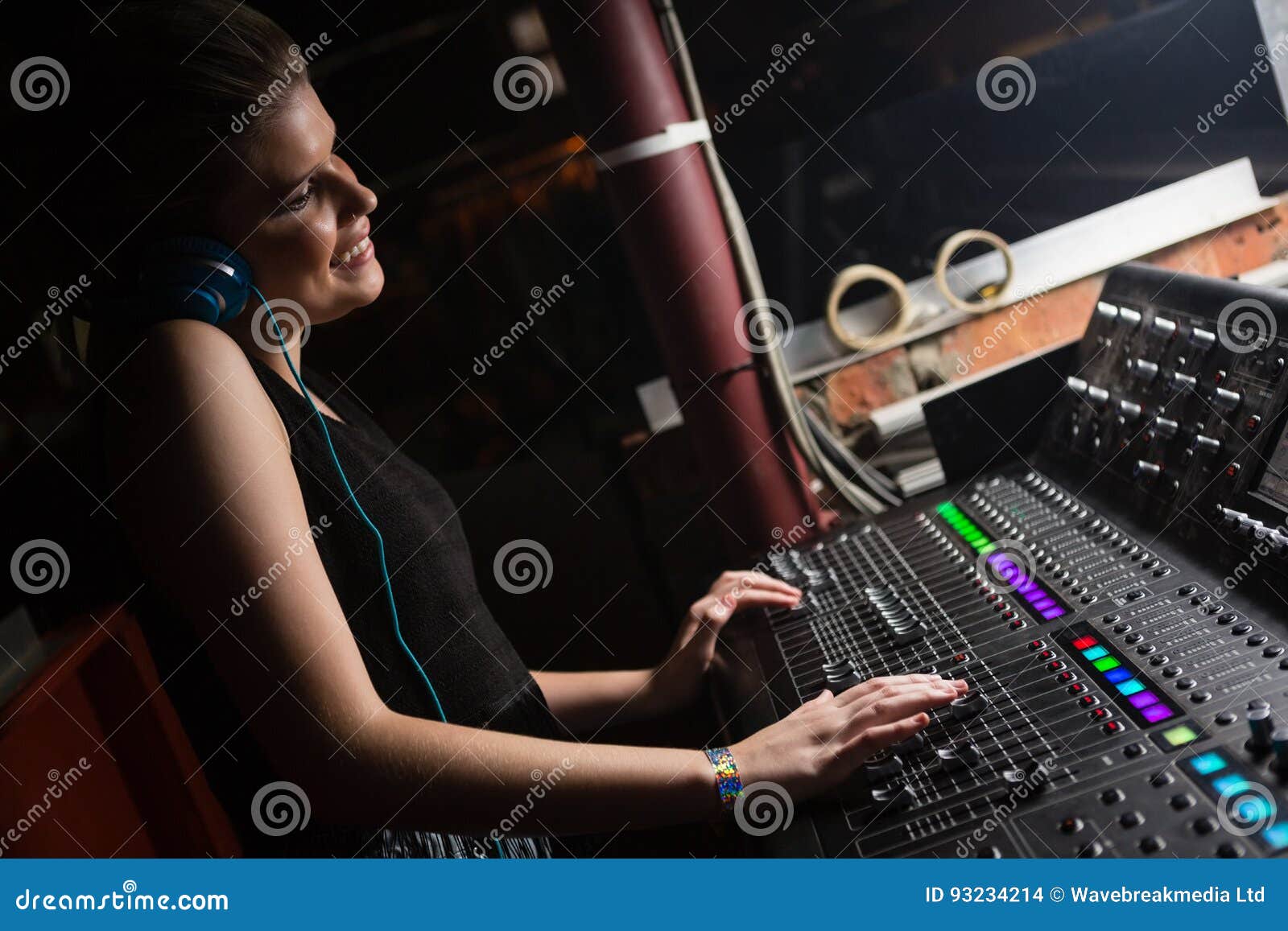 Female Audio Engineer Using Sound Mixer Stock Photo - Image of ...