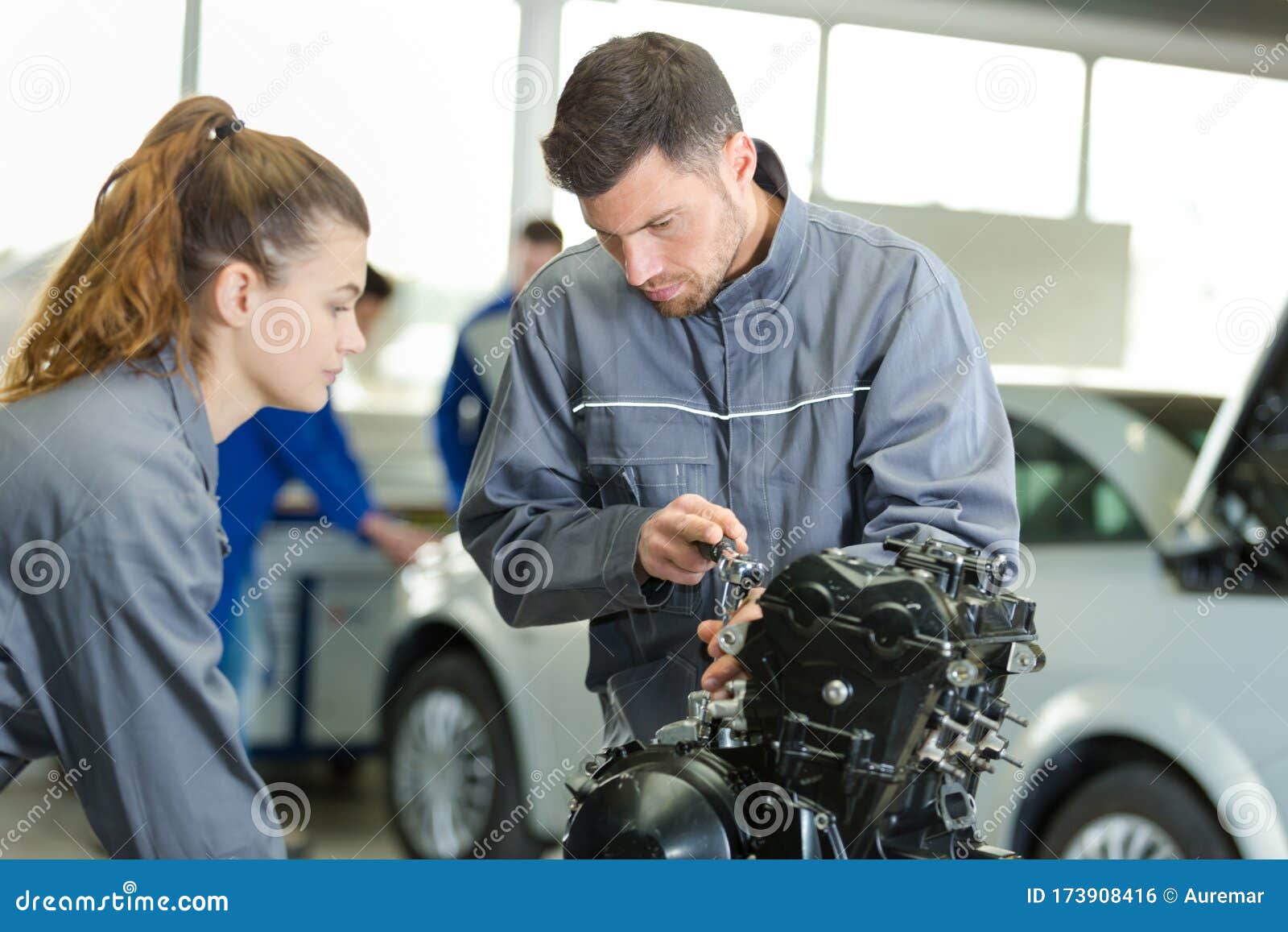 Female Auto Mechanic Learning To Fix Engine Stock Photo - Image of girl ...
