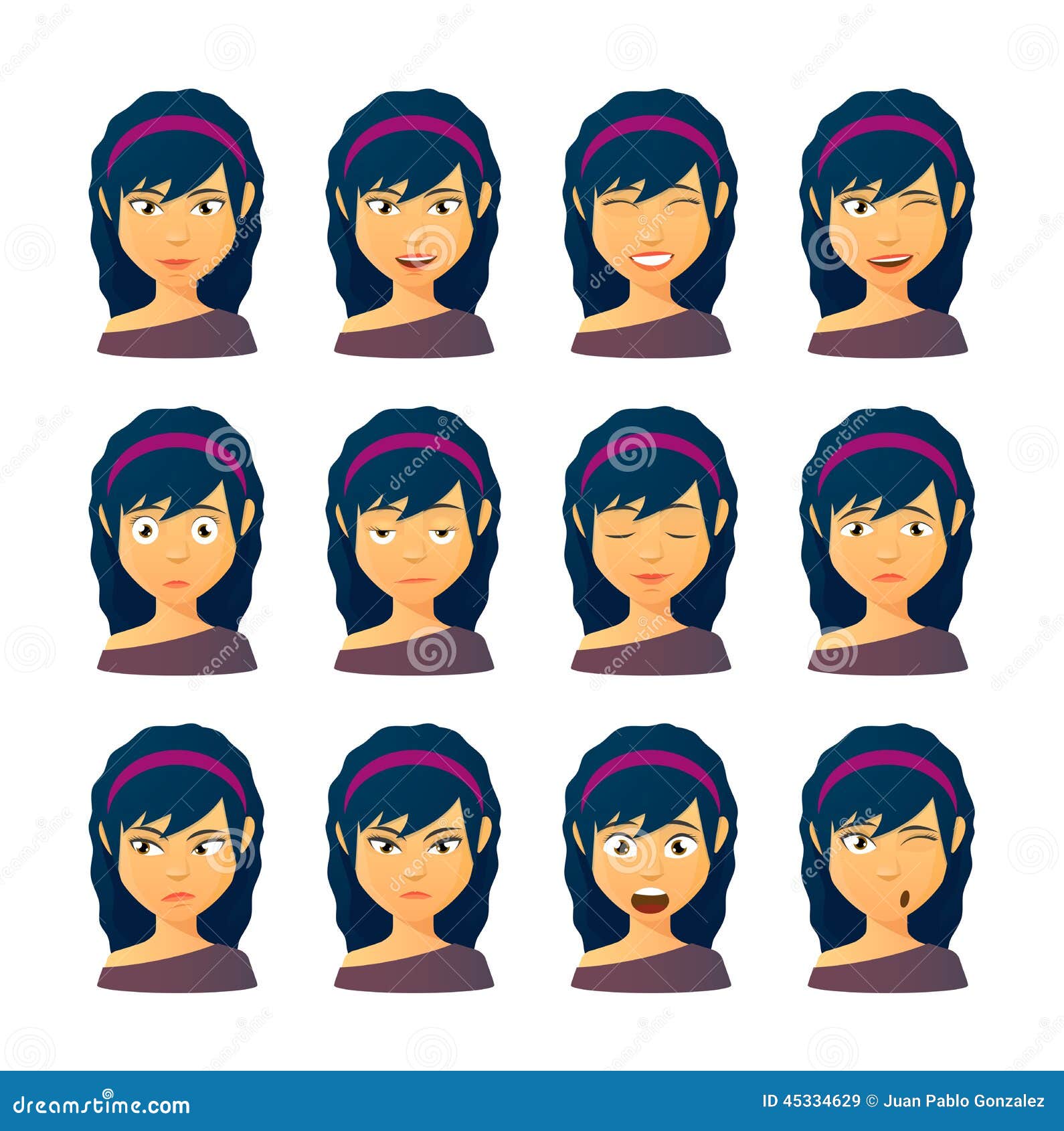 Female Avatar Expression Set Stock Illustration - Illustration of fear ...