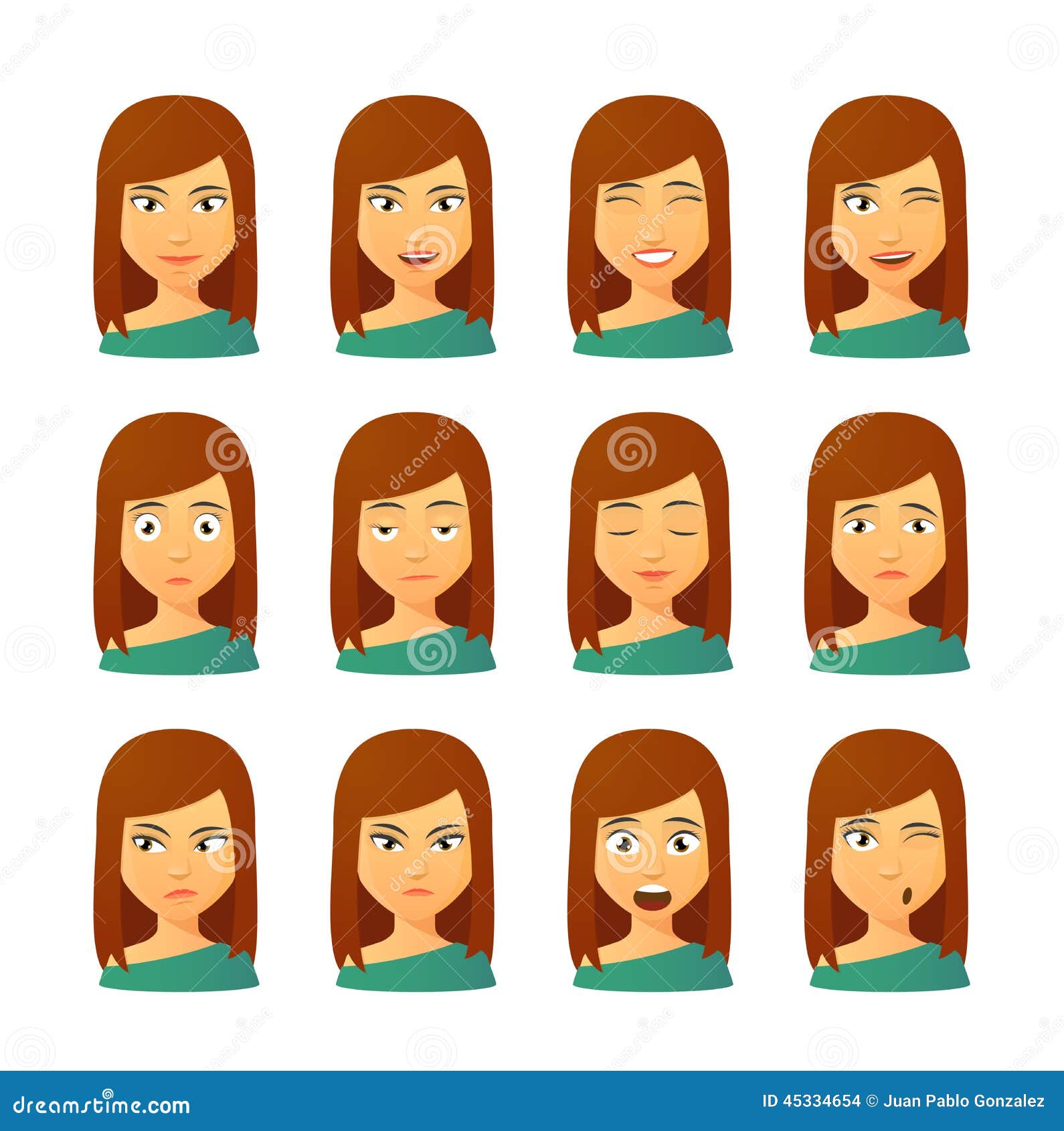 Female Avatar Expression Set Stock Illustration - Illustration of happy ...