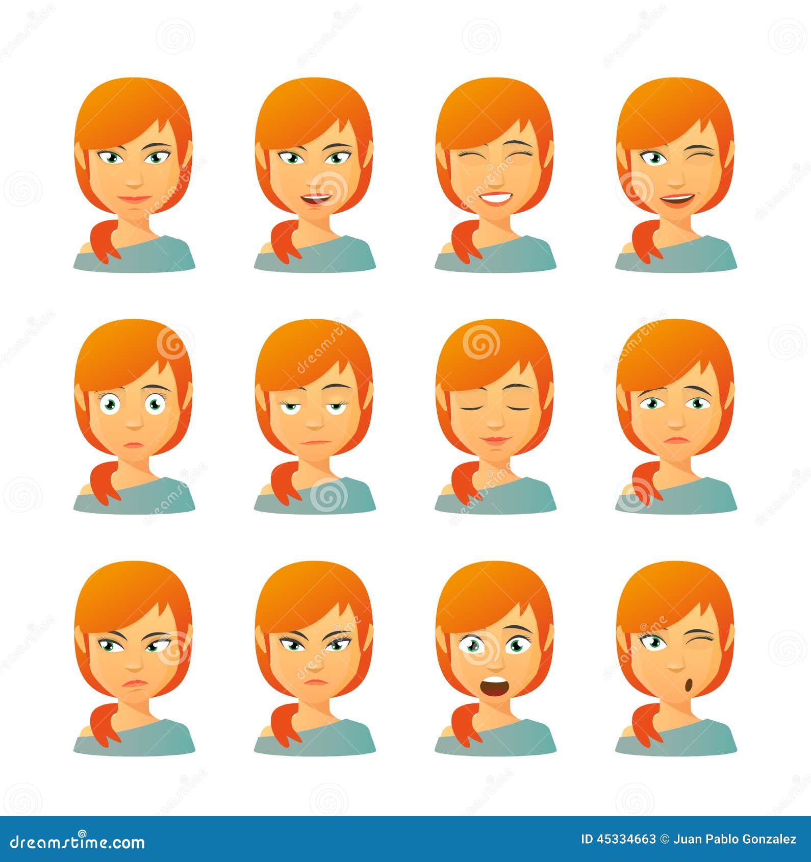 Female Avatar Expression Set Stock Illustration - Illustration of ...