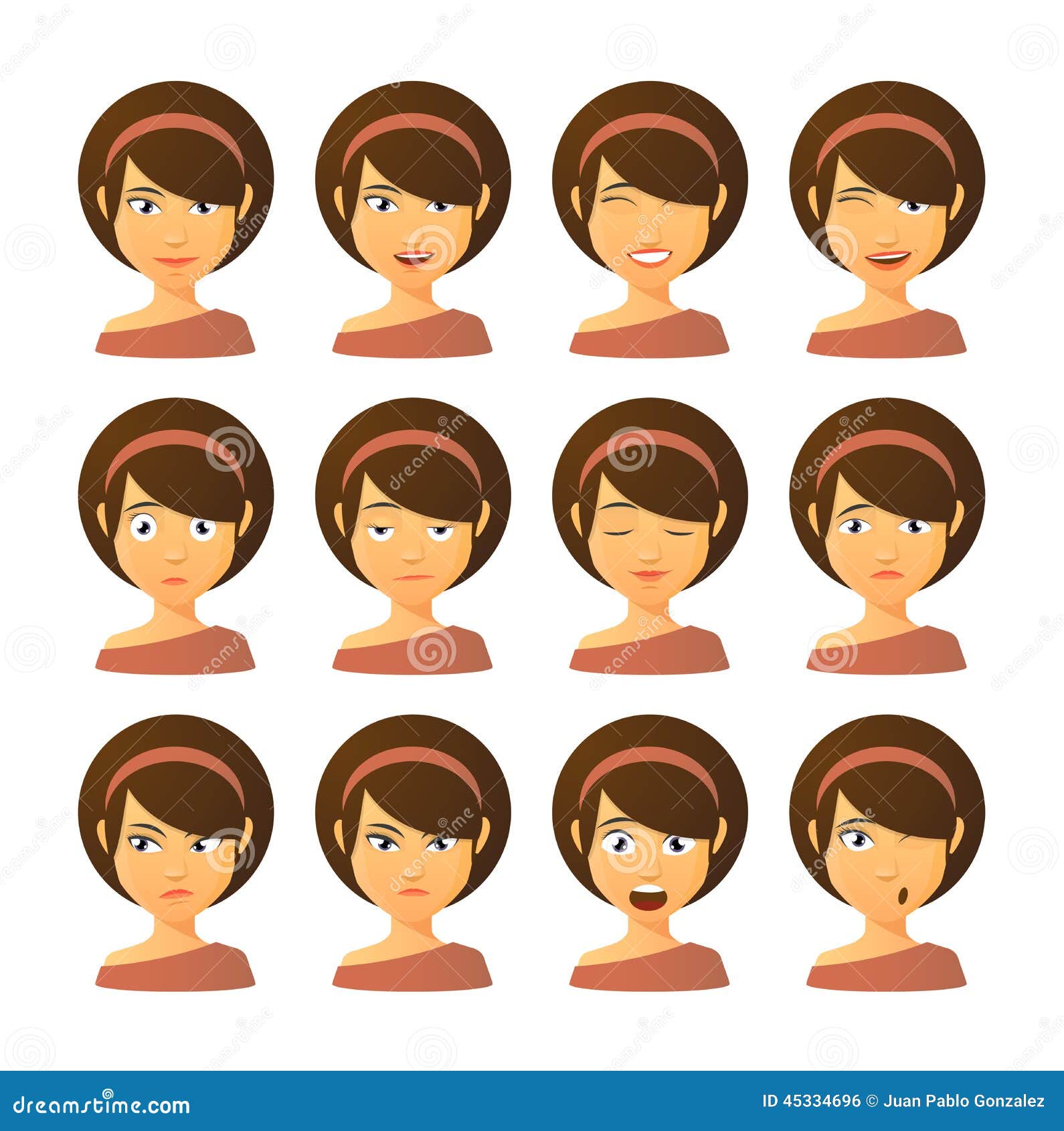 Female Avatar Expression Set Stock Illustration - Illustration of girl ...