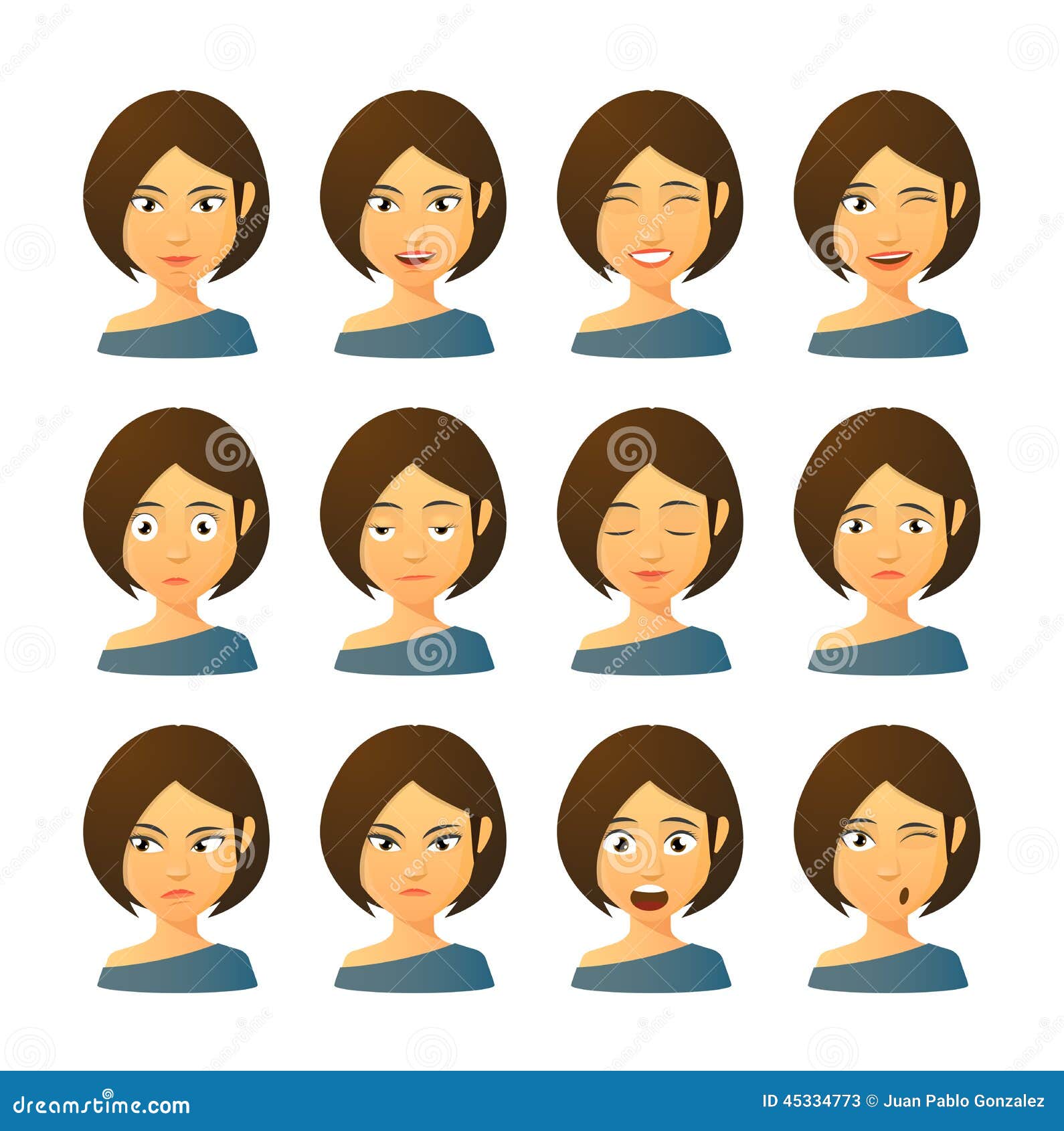 Female Avatar Expression Set Stock Illustration - Illustration of group ...