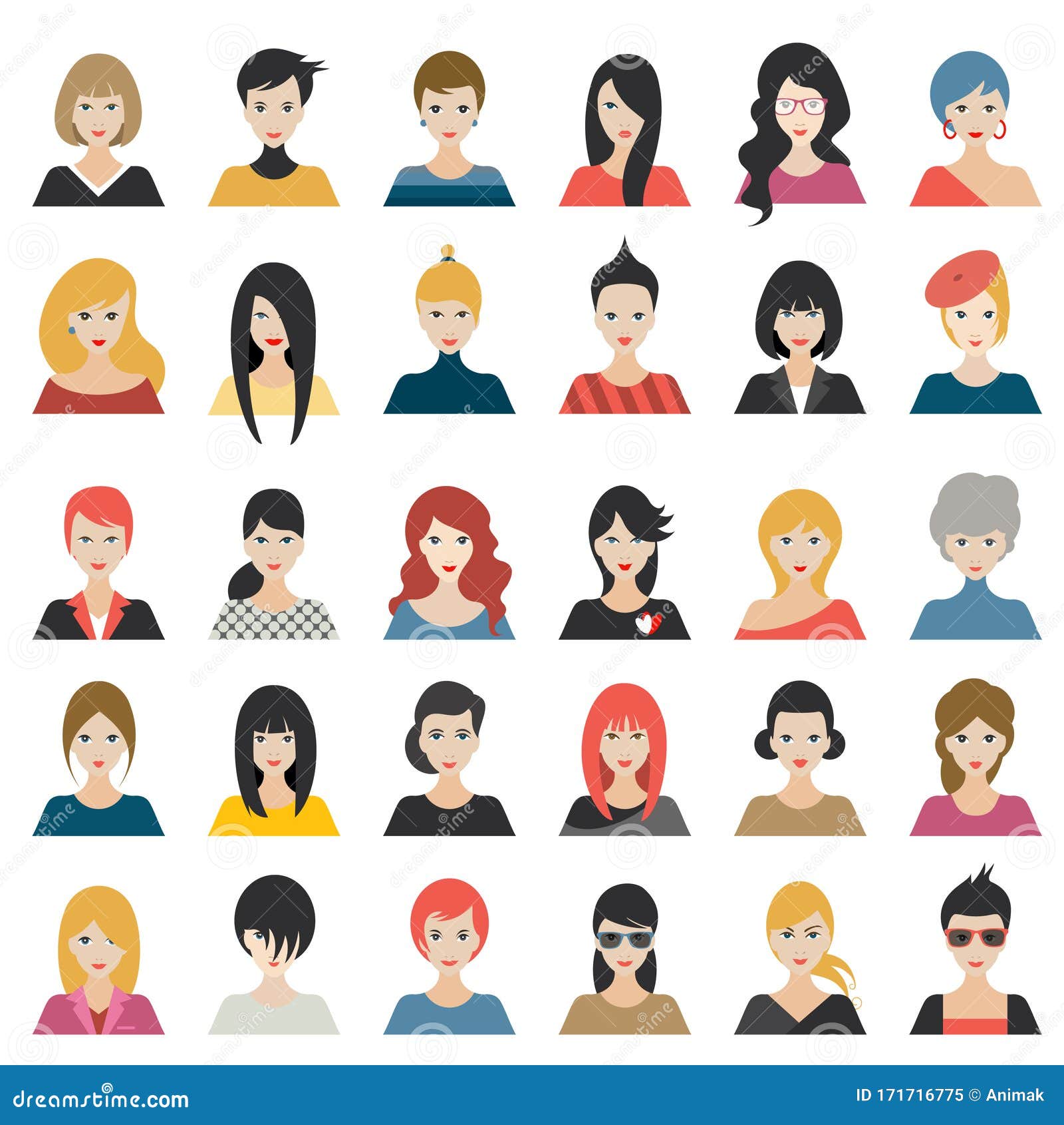 Female Avatar Heads. Various Type of Women Faces Stock Vector ...