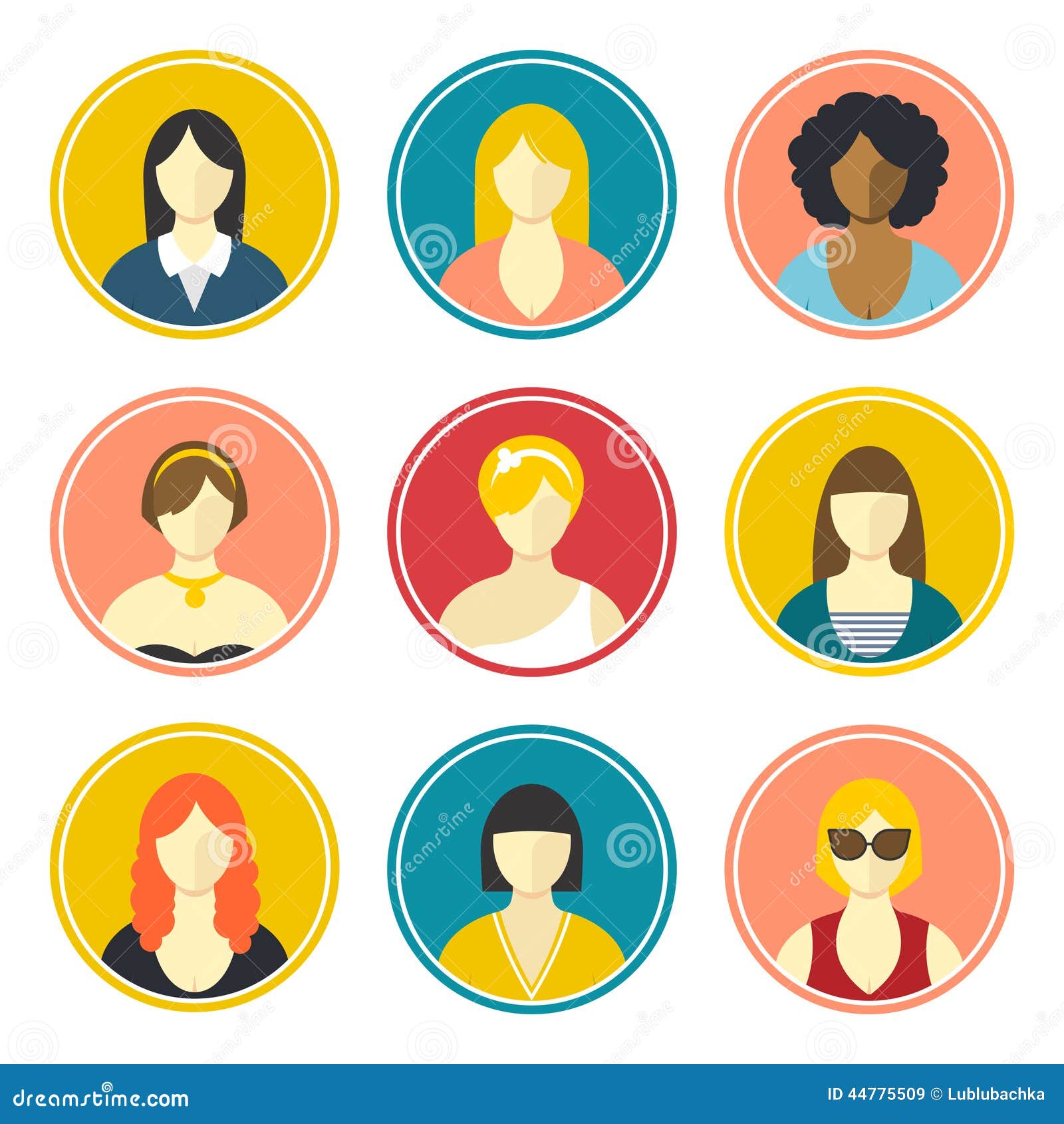 Female Avatars. Flat Design Vector Icons Set on White Background Stock ...
