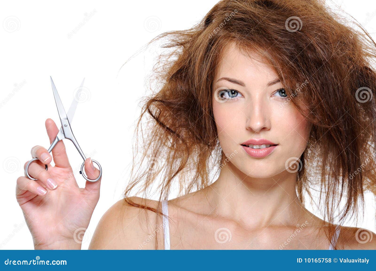 Female with Backcombing Hair and with Scissors Stock Photo - Image of ...