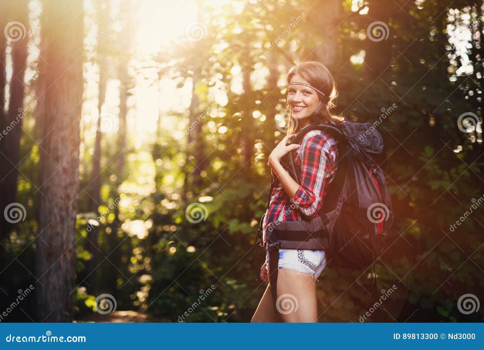 Female Backpacker Set Out on Forest Trail Stock Photo - Image of ...