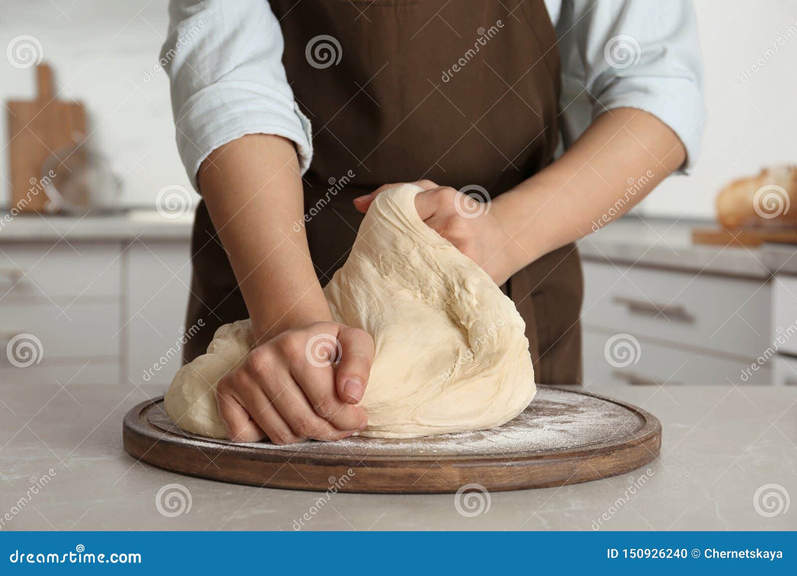 Female Baker Preparing Bread Dough at Table Stock Photo - Image of ...