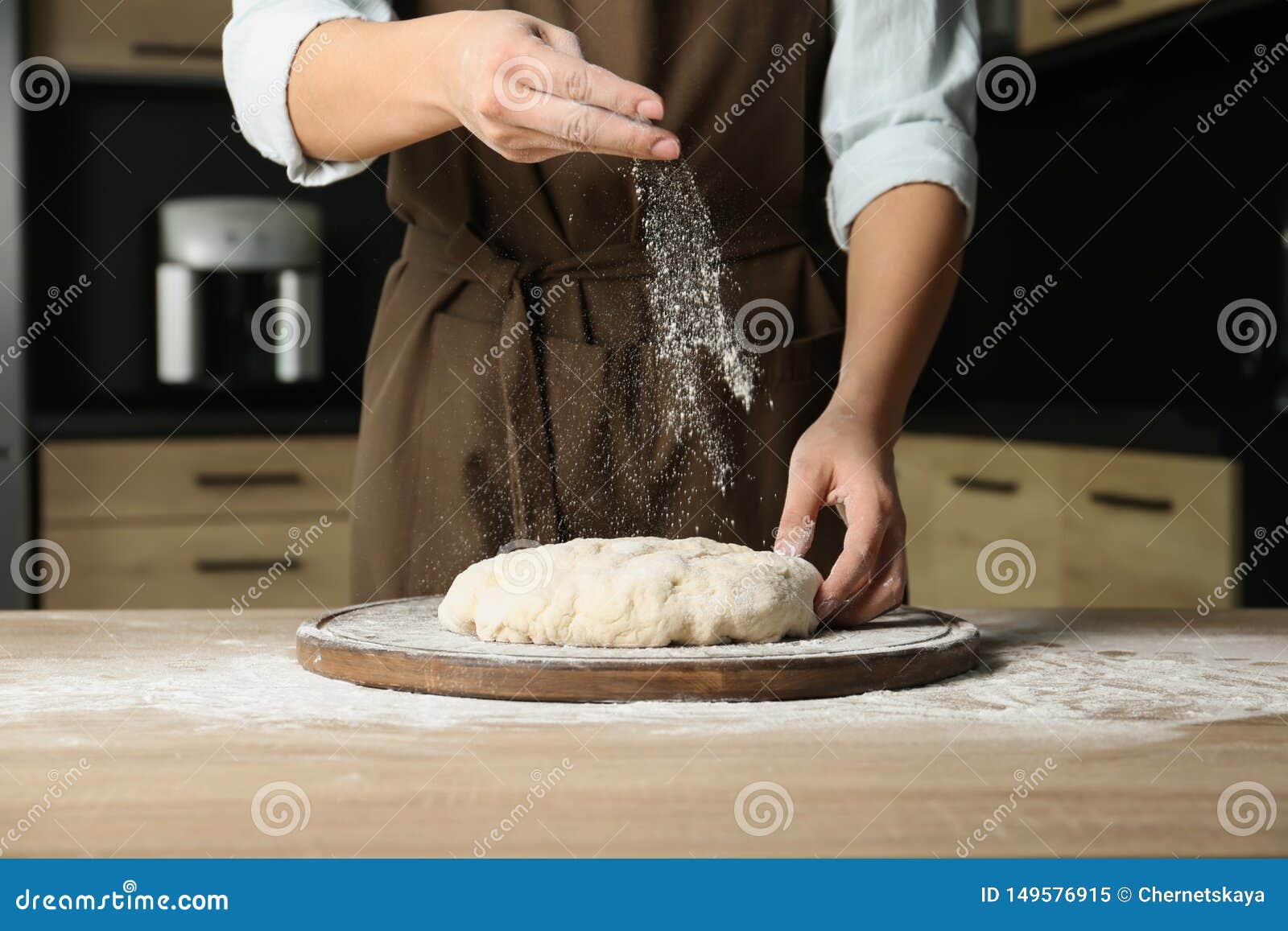 Female Baker Preparing Bread Dough at Table Stock Image - Image of ...