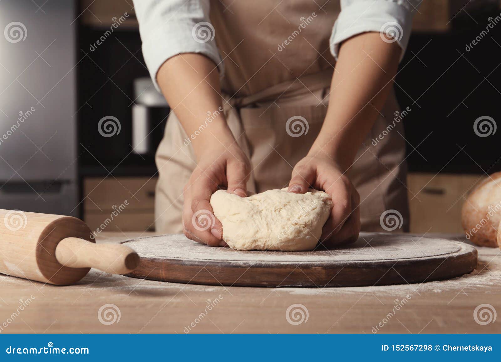 Female Baker Preparing Bread Dough at Table Stock Photo - Image of ...