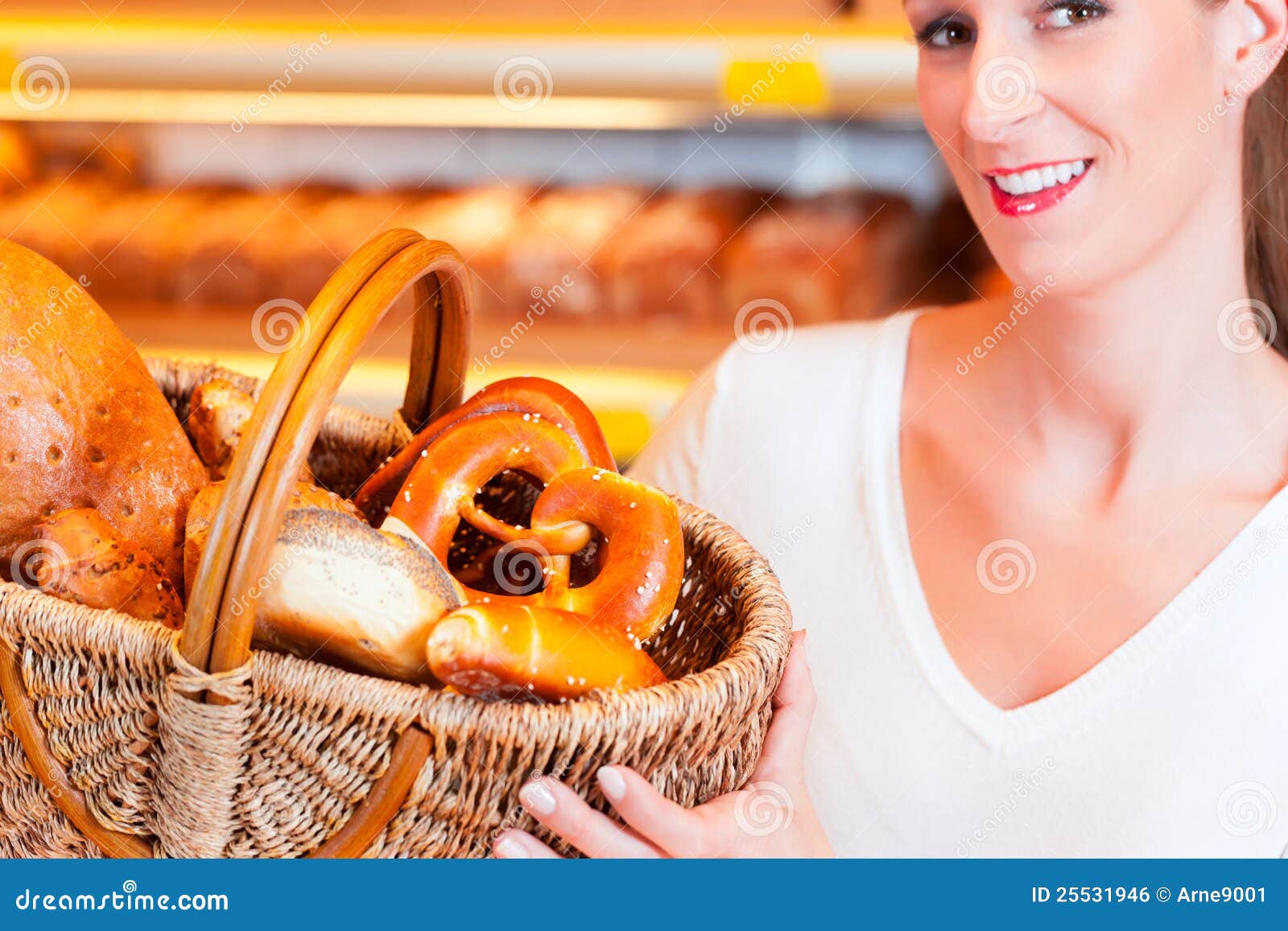 Female Baker Selling Bread in Her Bakery Stock Photo - Image of ...