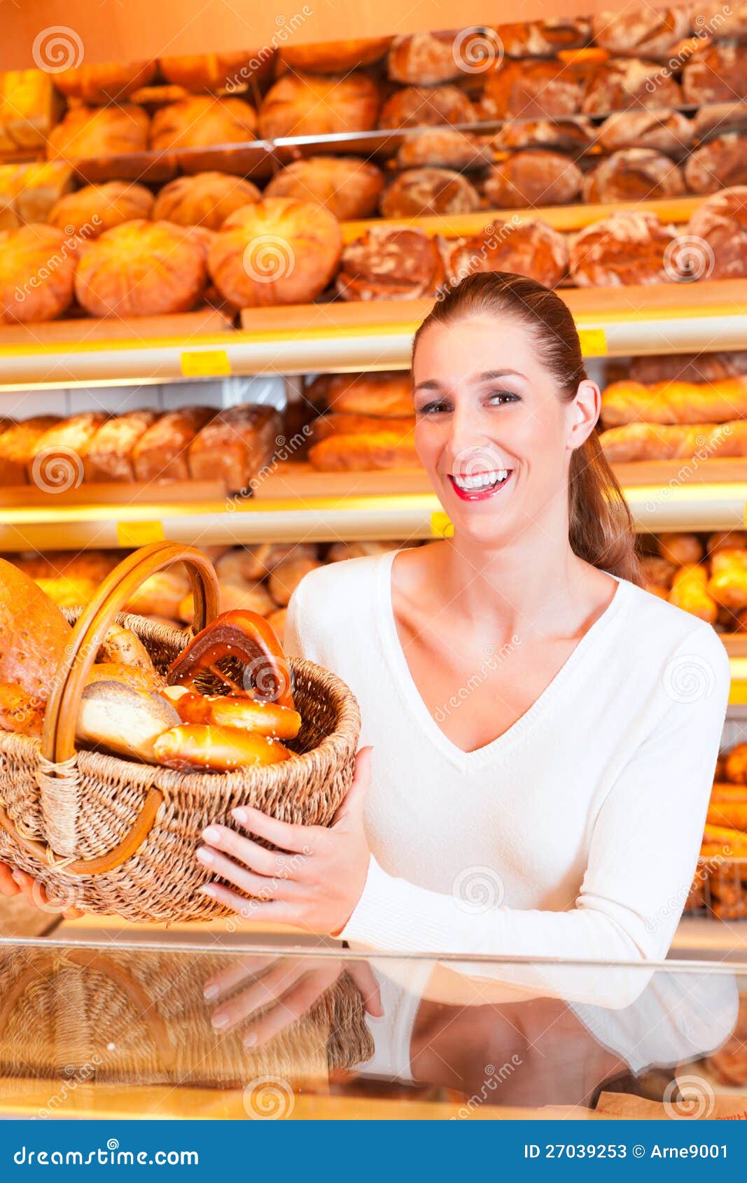 Female Baker Selling Bread in Her Bakery Stock Image - Image of ...