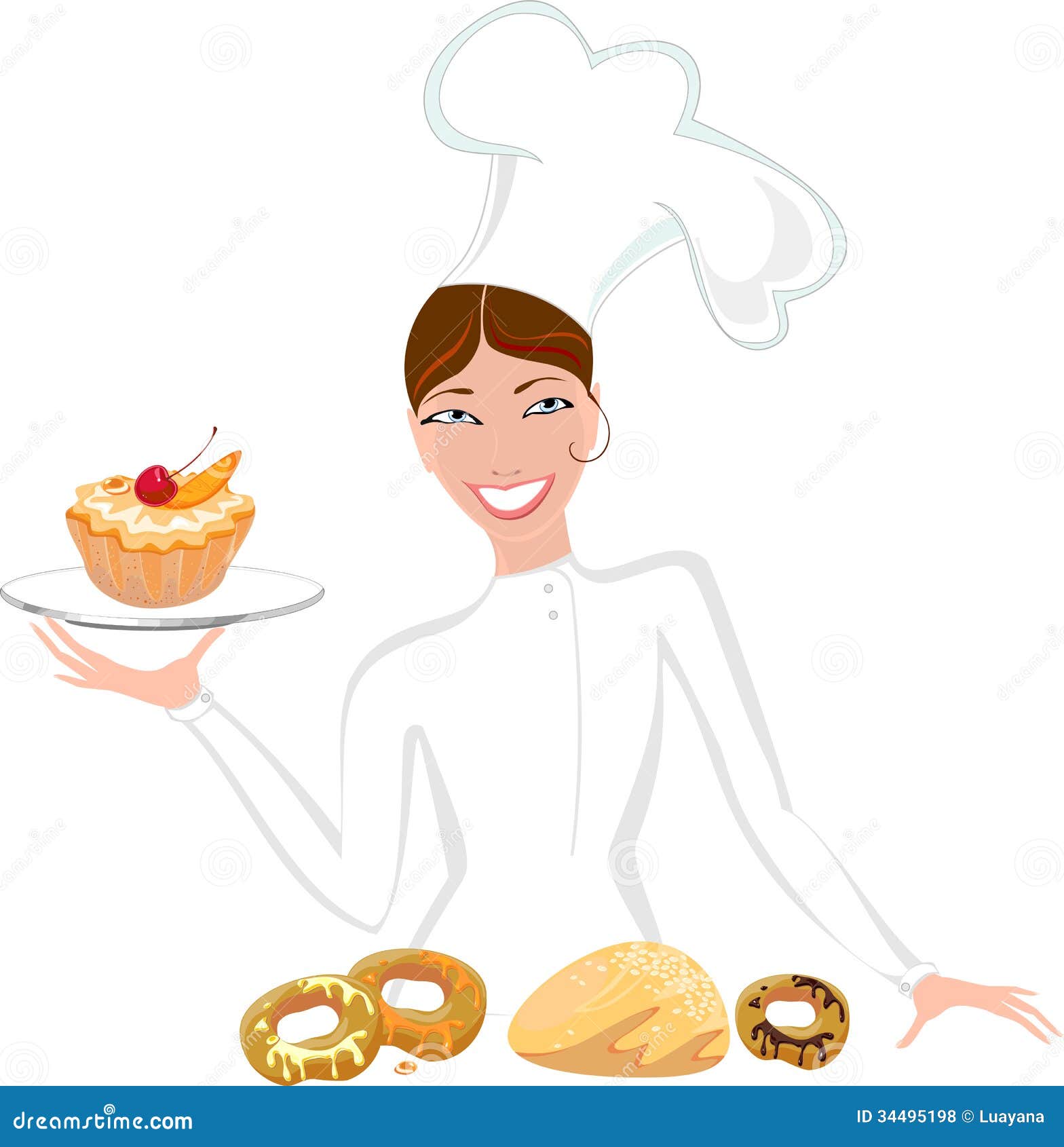 Female Baker with Sweet Pastry Stock Vector - Illustration of ...