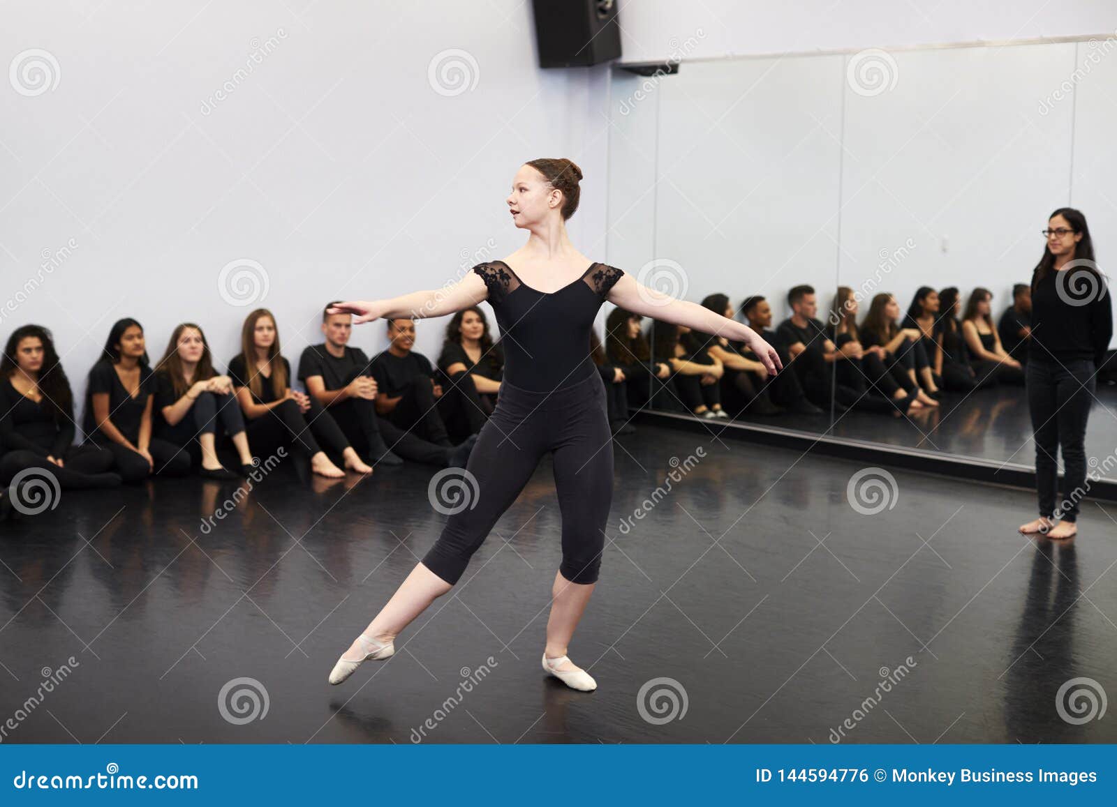 Female Ballet Student at Performing Arts School Performs for Class and ...