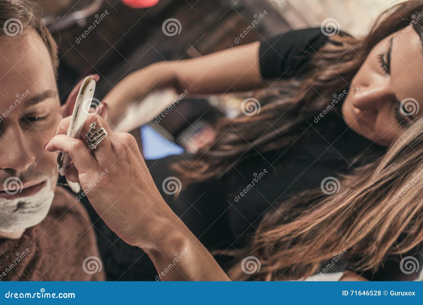 Female Barber Shaving a Client Stock Photo - Image of saloon, modern ...