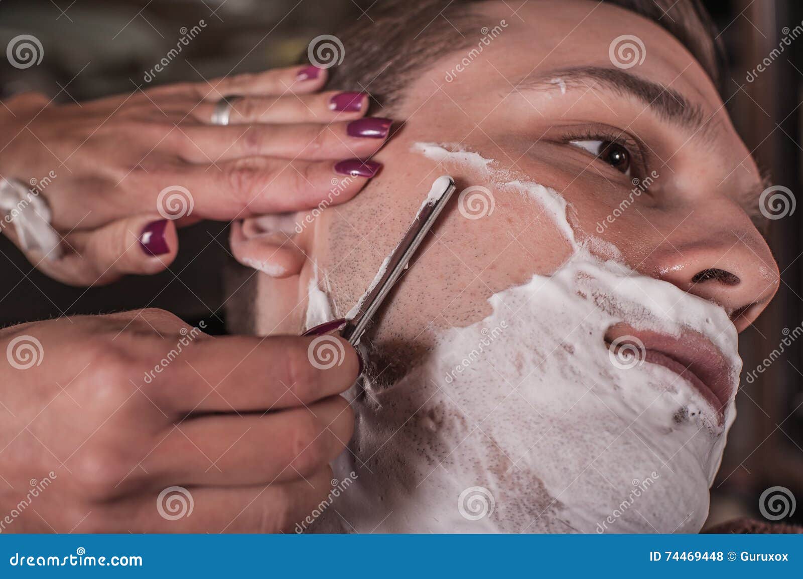 Female Barber Shaving a Client Stock Photo - Image of retro, foam: 74469448