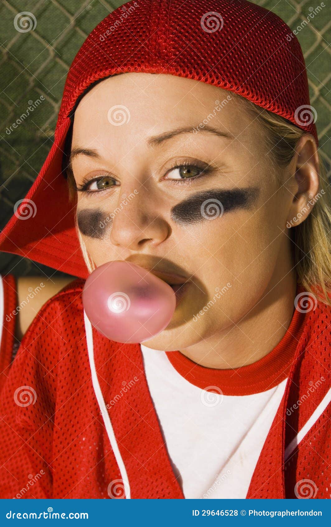 Female Baseball Player Chewing Bubble Gum Stock Photo - Image of skill ...