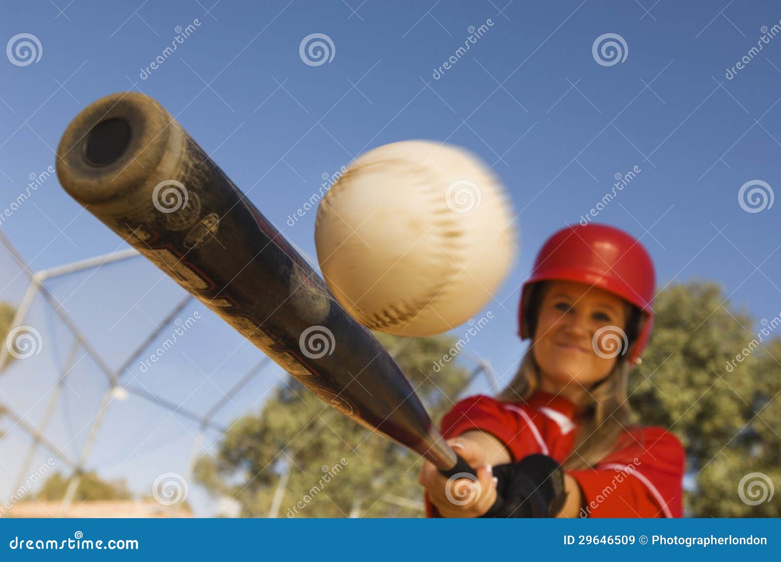 Female Baseball Player Hitting a Shot Stock Image - Image of ethnicity ...