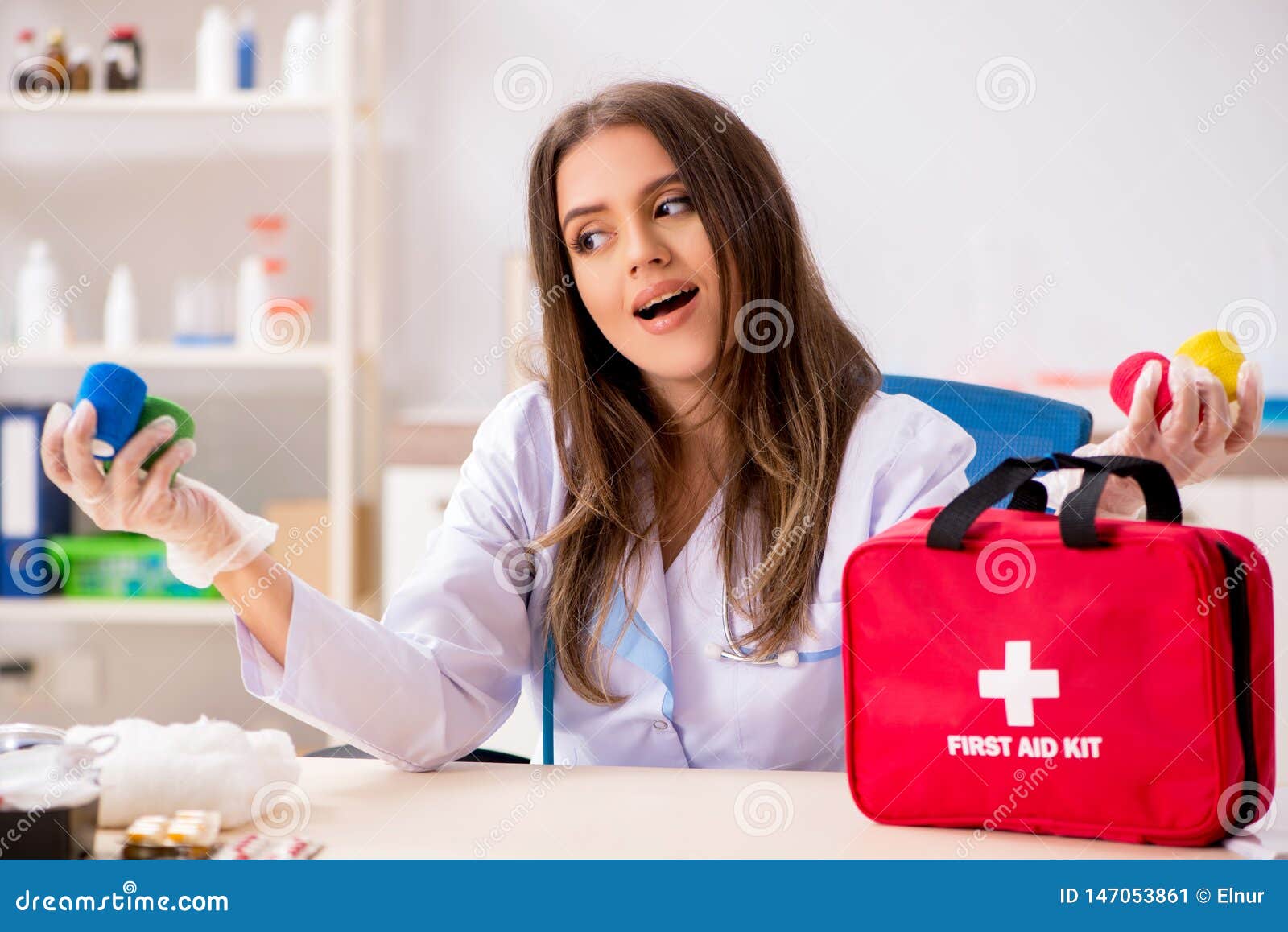 The Female Beautiful Doctor with First Aid Bag Stock Image - Image of ...