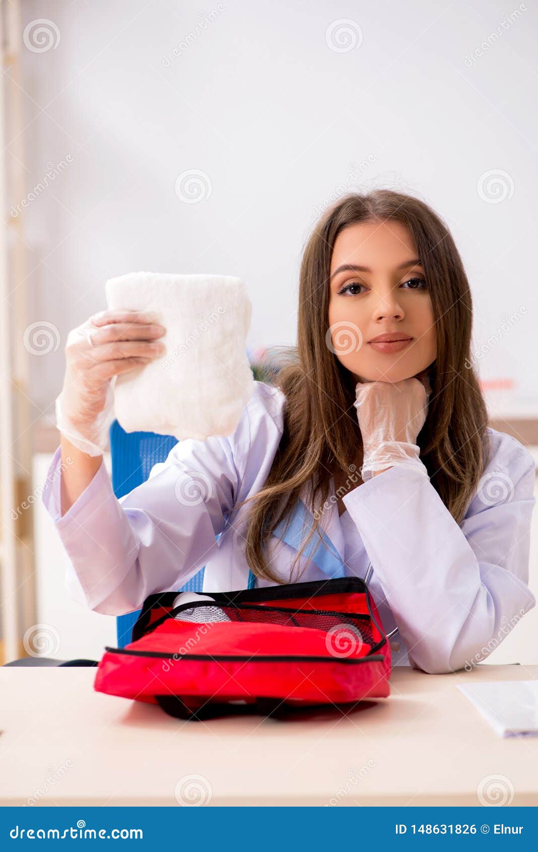 Female Beautiful Doctor with First Aid Bag Stock Photo - Image of ...