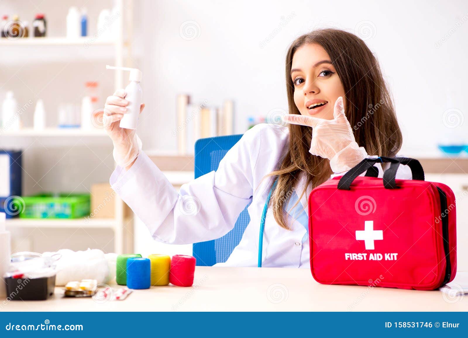 Female Beautiful Doctor with First Aid Bag Stock Photo - Image of ...