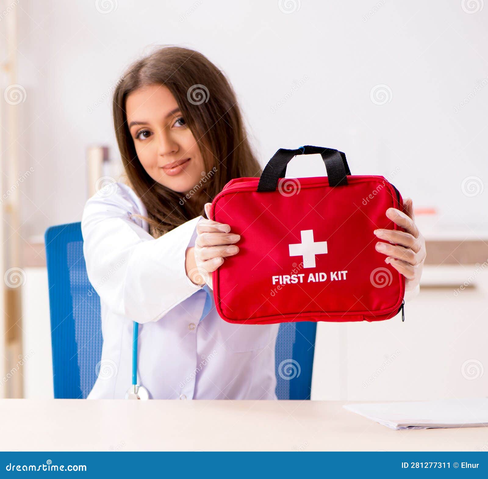 Female Beautiful Doctor with First Aid Bag Stock Image - Image of cross ...