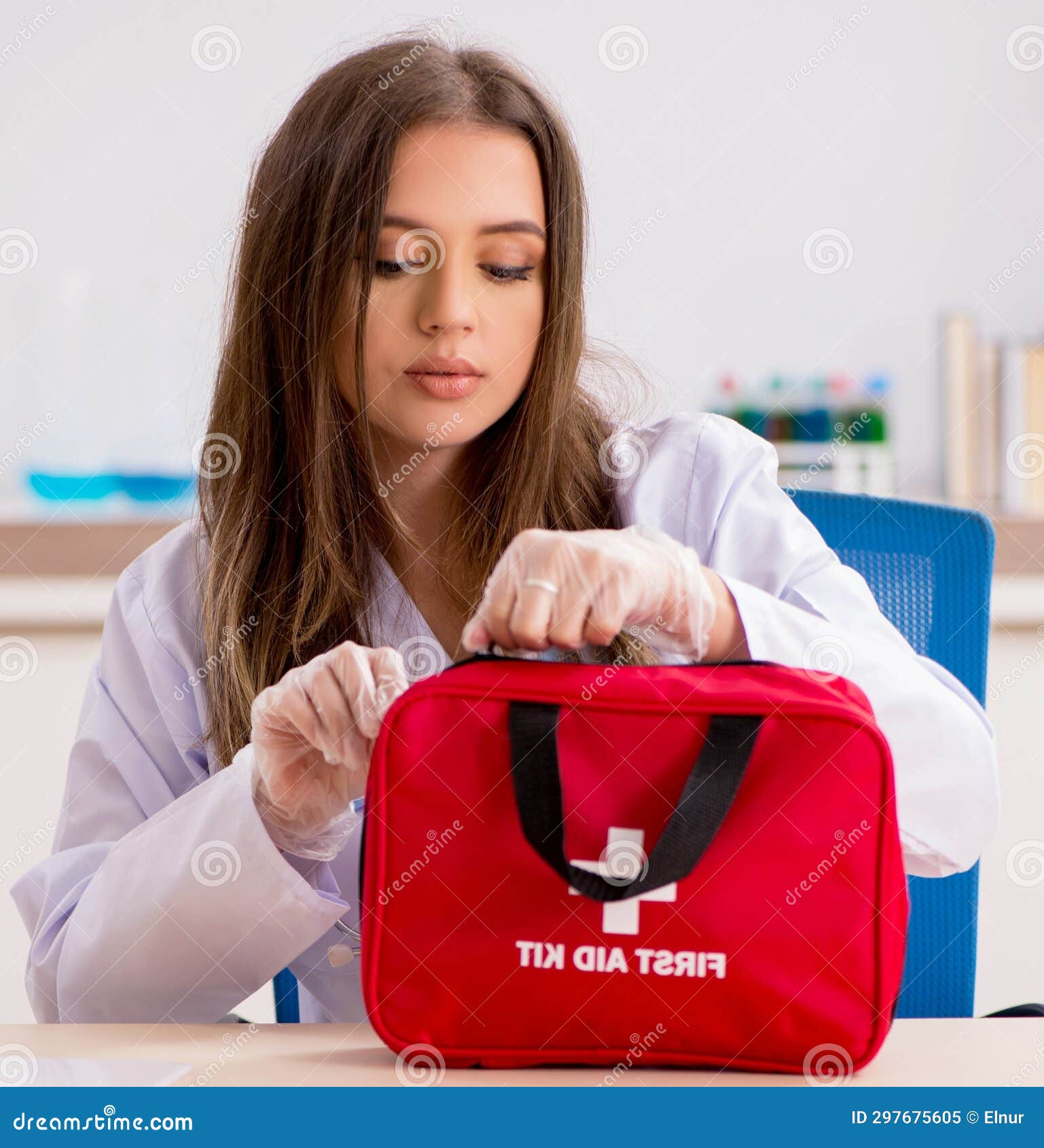 Female Beautiful Doctor with First Aid Bag Stock Image - Image of ...