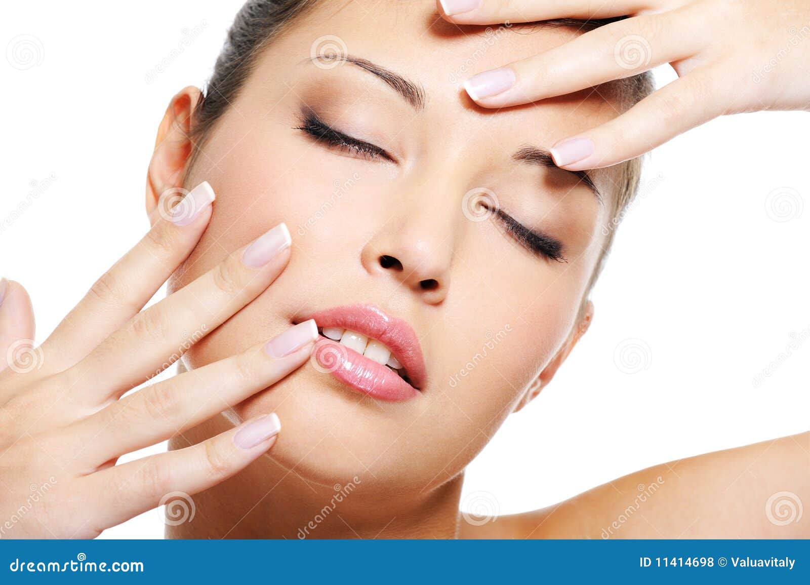 Female with Beautiful Fingernails Near Face Stock Photo - Image of girl ...