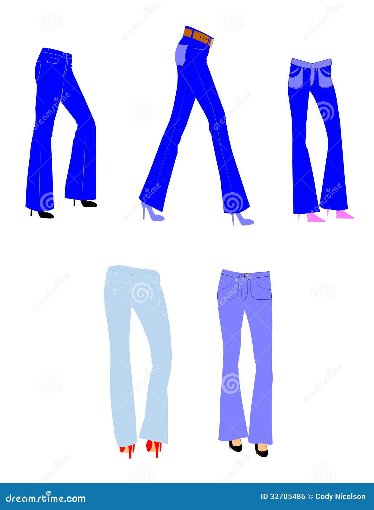 Female bell bottom jeans stock vector. Illustration of seventies - 32705486